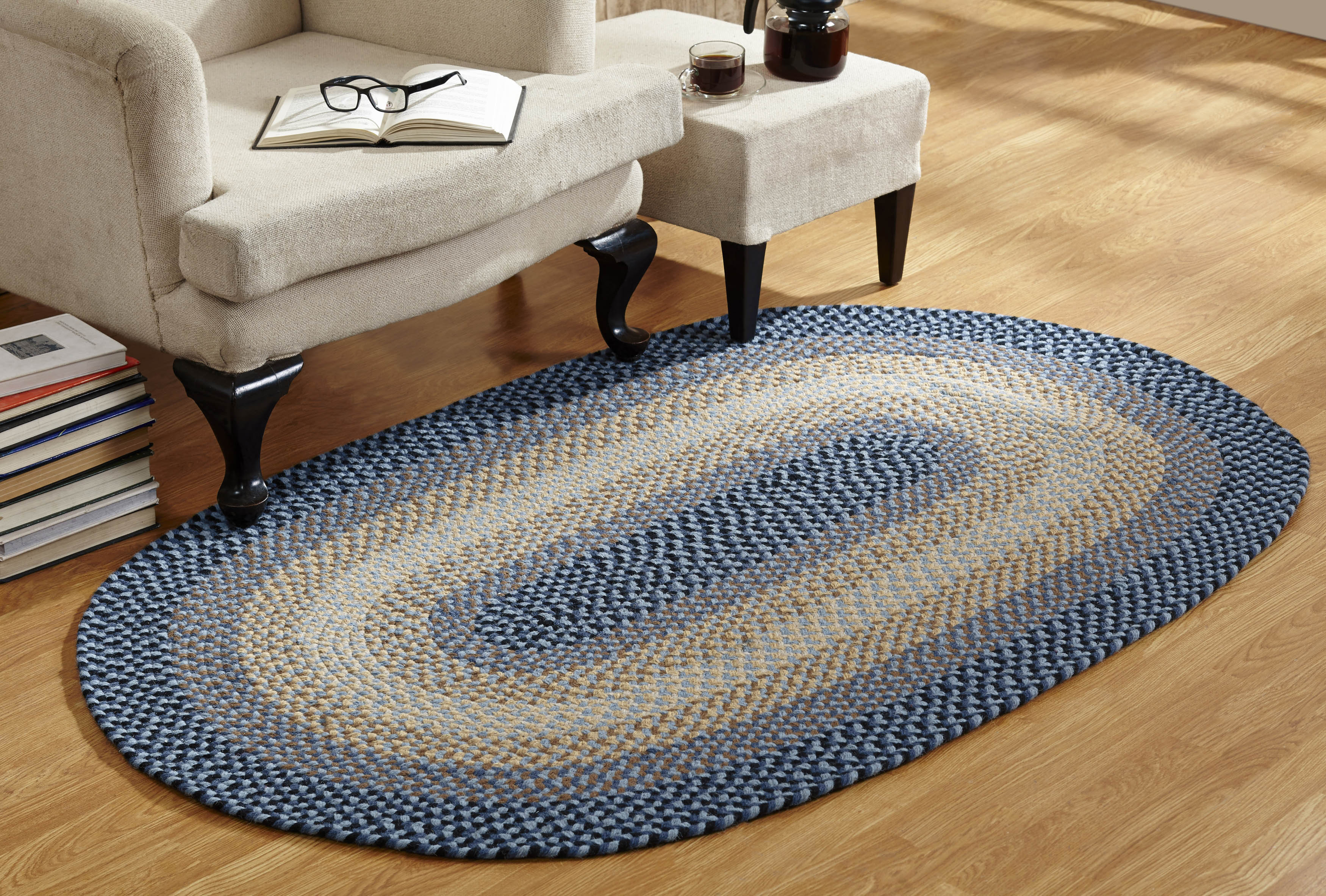 August Grove® Oval Cytheria Striped Blue/Brown Area Rug | Wayfair