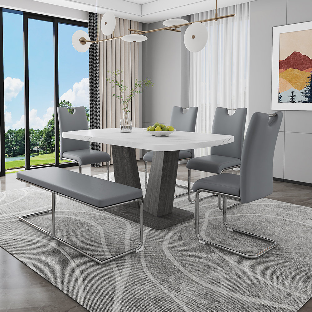 Corrigan Studio 6 Piece Dining Table Set with 4 PU Leather Ergonomic ...