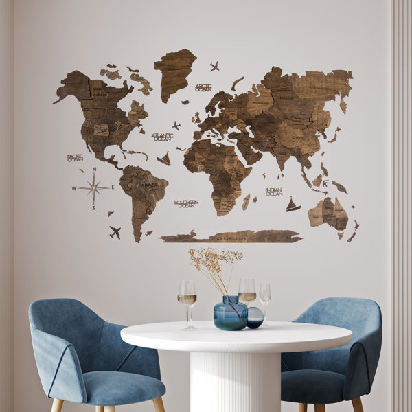 Enjoy The Wood Minimalist Wall Decor, 3D World Map Wall Art | Wayfair