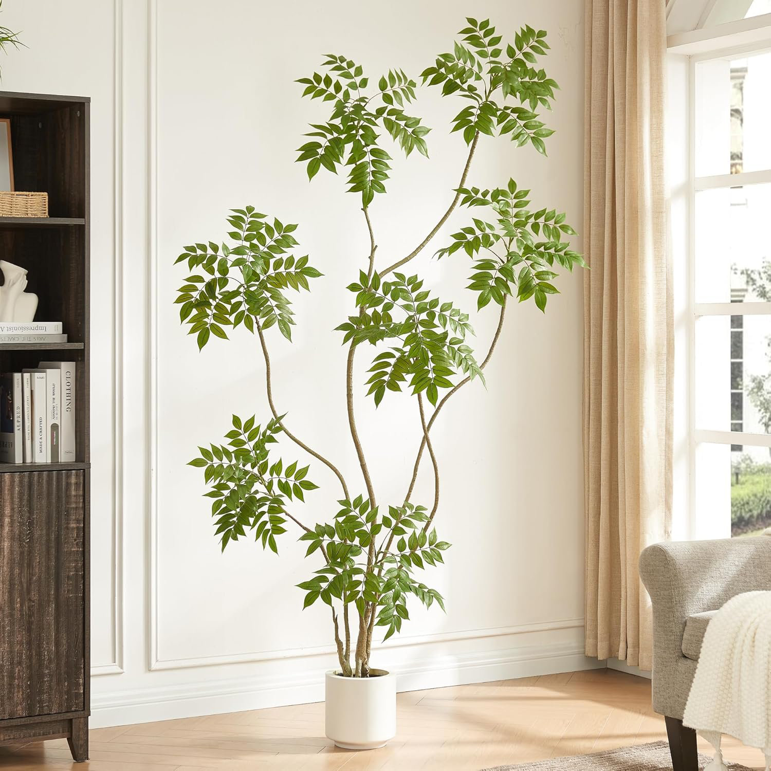 Primrue 6.5FT Artificial Sumac Tree with White Pot, Tall Faux Plants ...