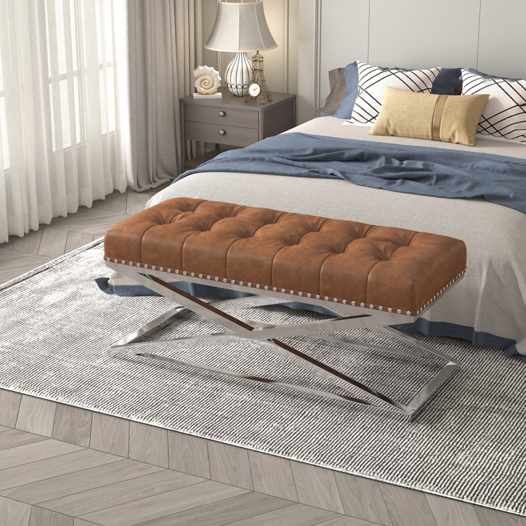 Everly Quinn Contrina Faux Leather Bench | Wayfair