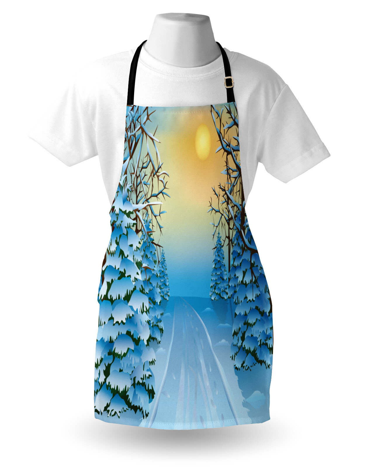East Urban Home Winter Apron Unisex, Snowy Forest Path Landscape, Adult ...