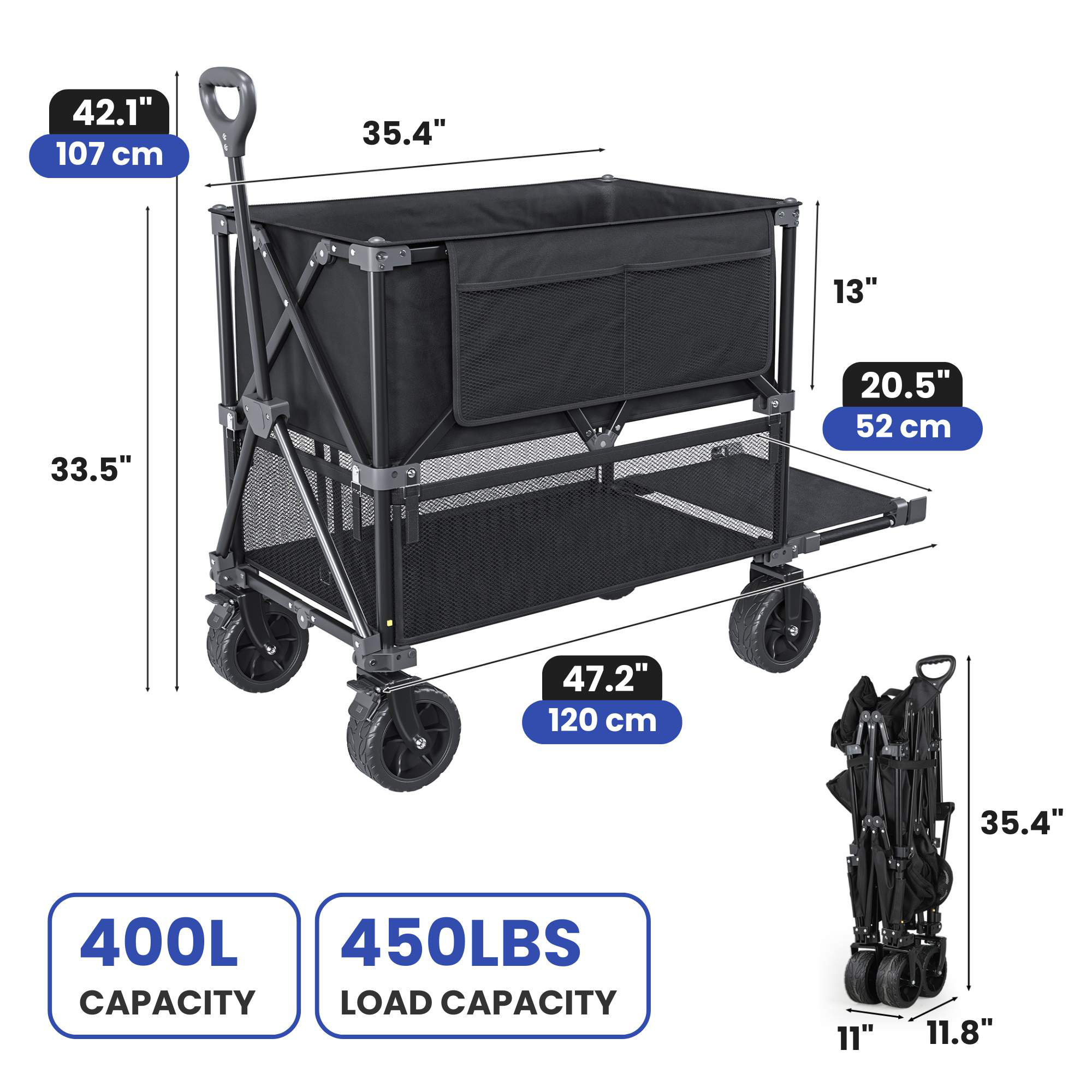 Edrosie Inc 450 LBS Large Folding Double Decker Tailgating Wagon Cart ...