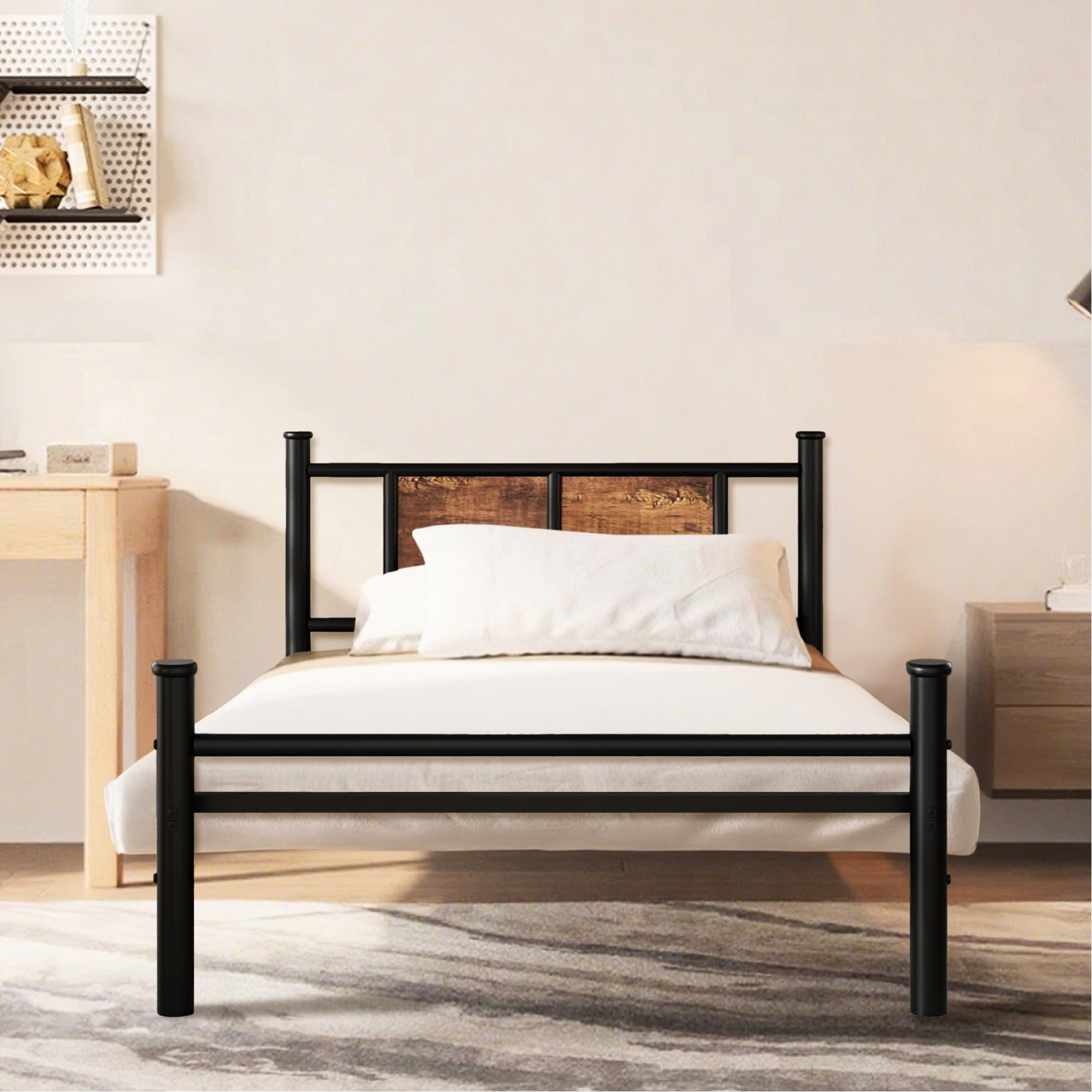 Alwyn Home Bed Frame For Twin With Wood Head And Foot Board, Robust ...