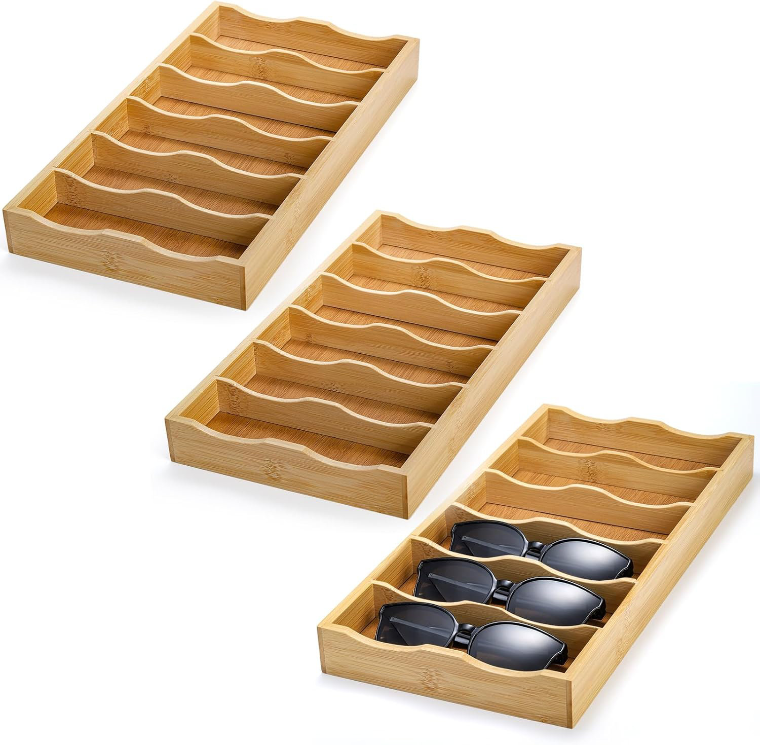 Red Barrel Studio 3 Pack Bamboo Sunglasses Organizer Tray, 6 Slot ...