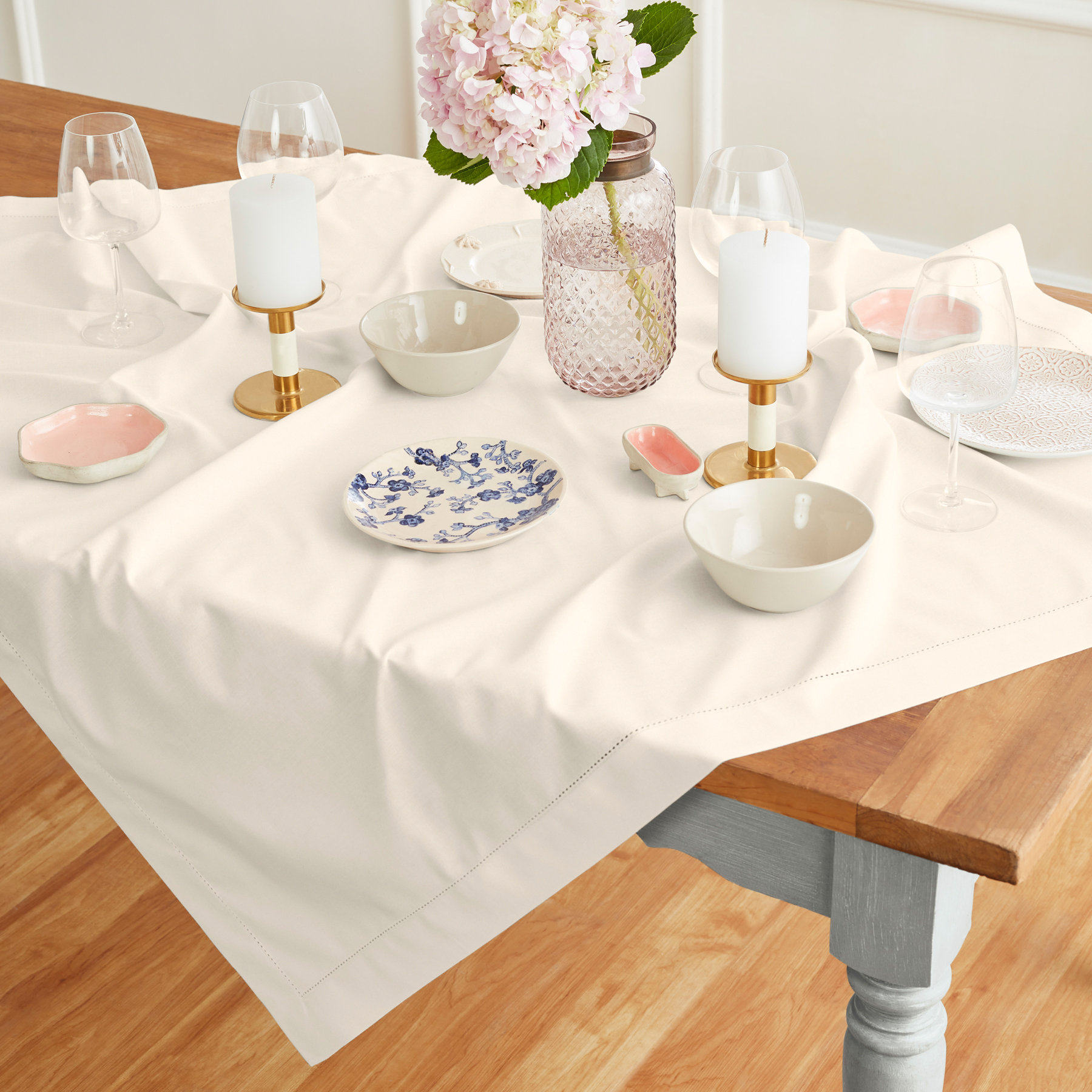 Solino Home Cotton Linen Hemstitch - 100% Pure Table Throw | Wayfair