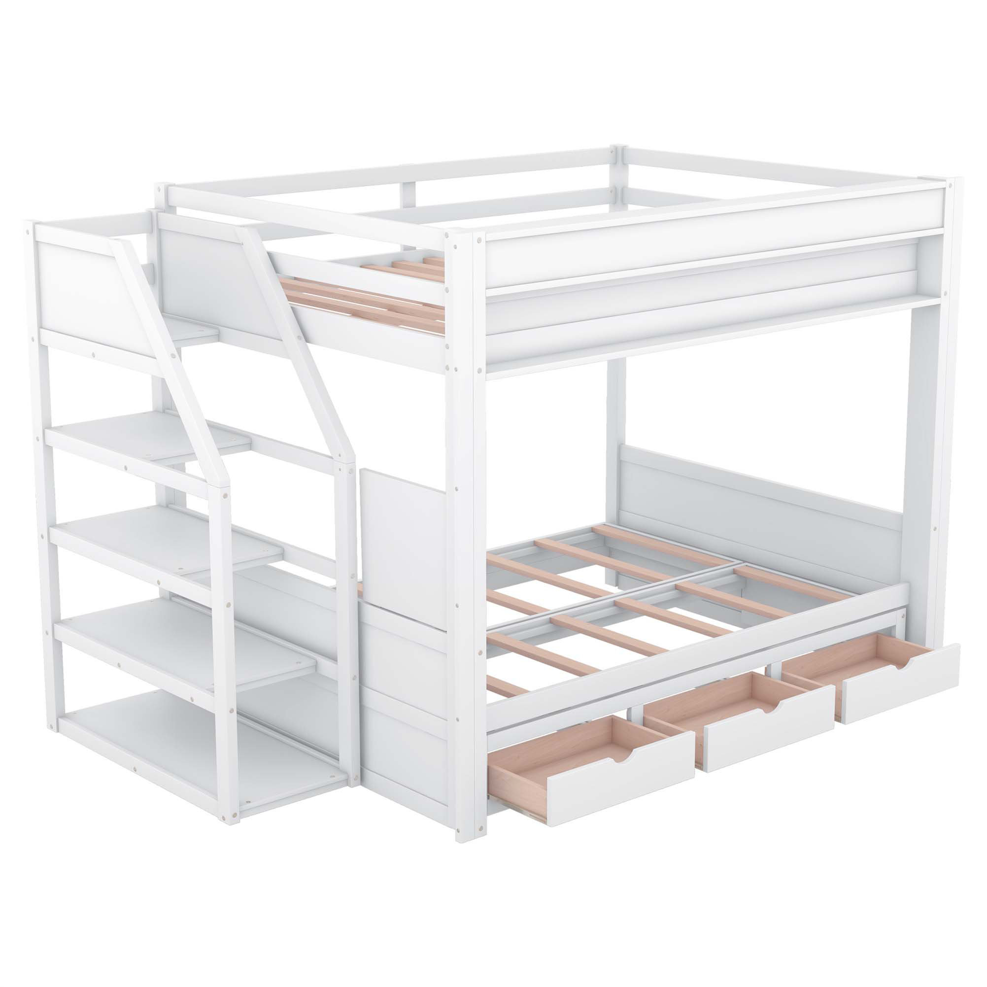 Harriet Bee Wood Convertible Bunk Bed With Storage Staircase, Bedside ...