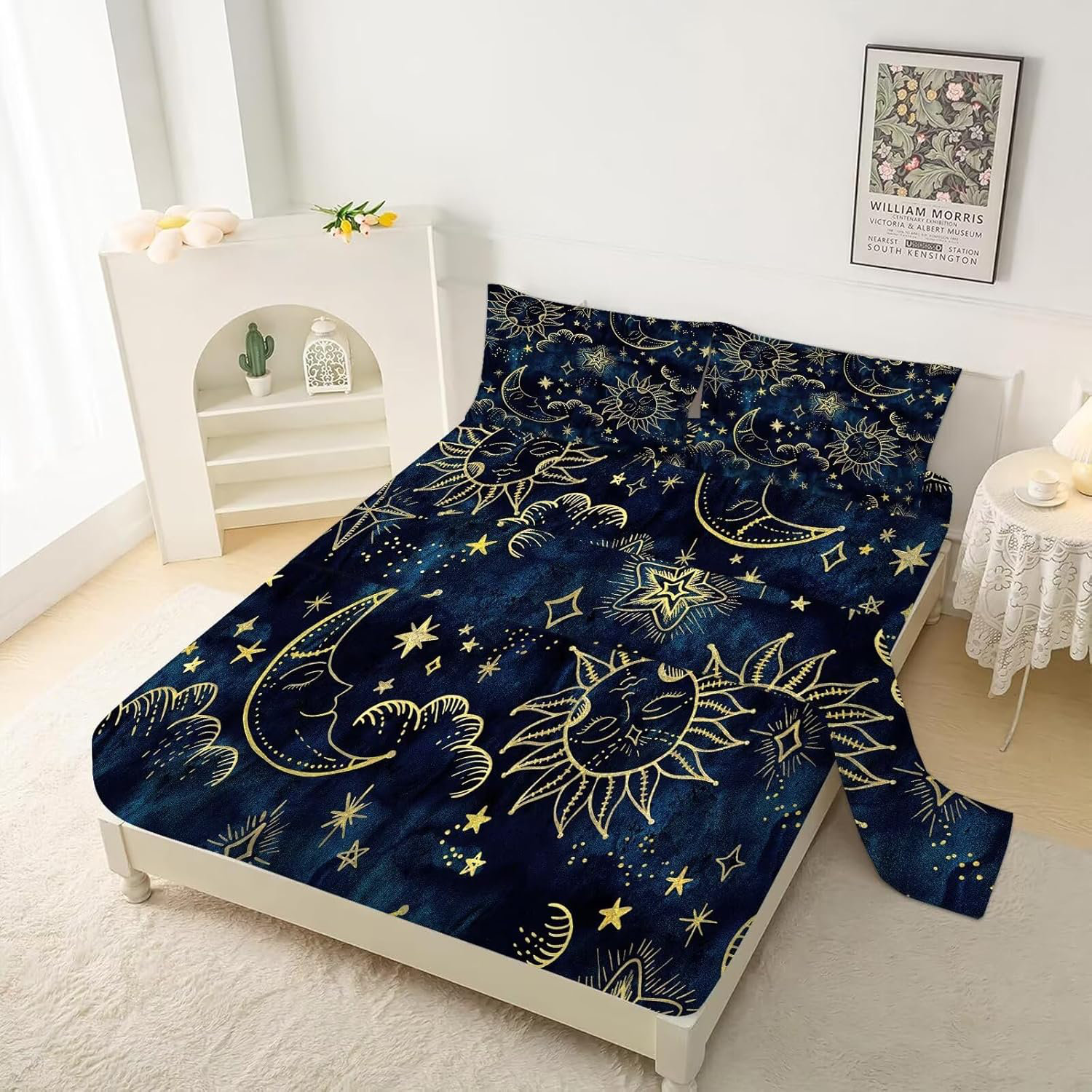 AMIPOR Sun And Moon Sheets Sets 4 Pcs Celestial Starry Galaxy Boho ...