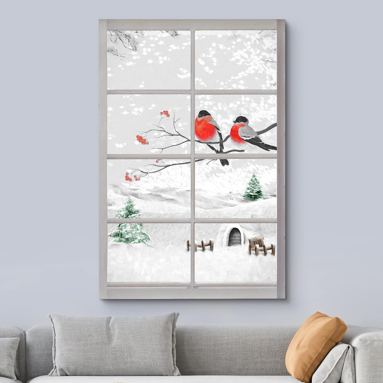 IDEA4WALL Window Scenery " Window View Snowy Winter Wonderland Finch ...