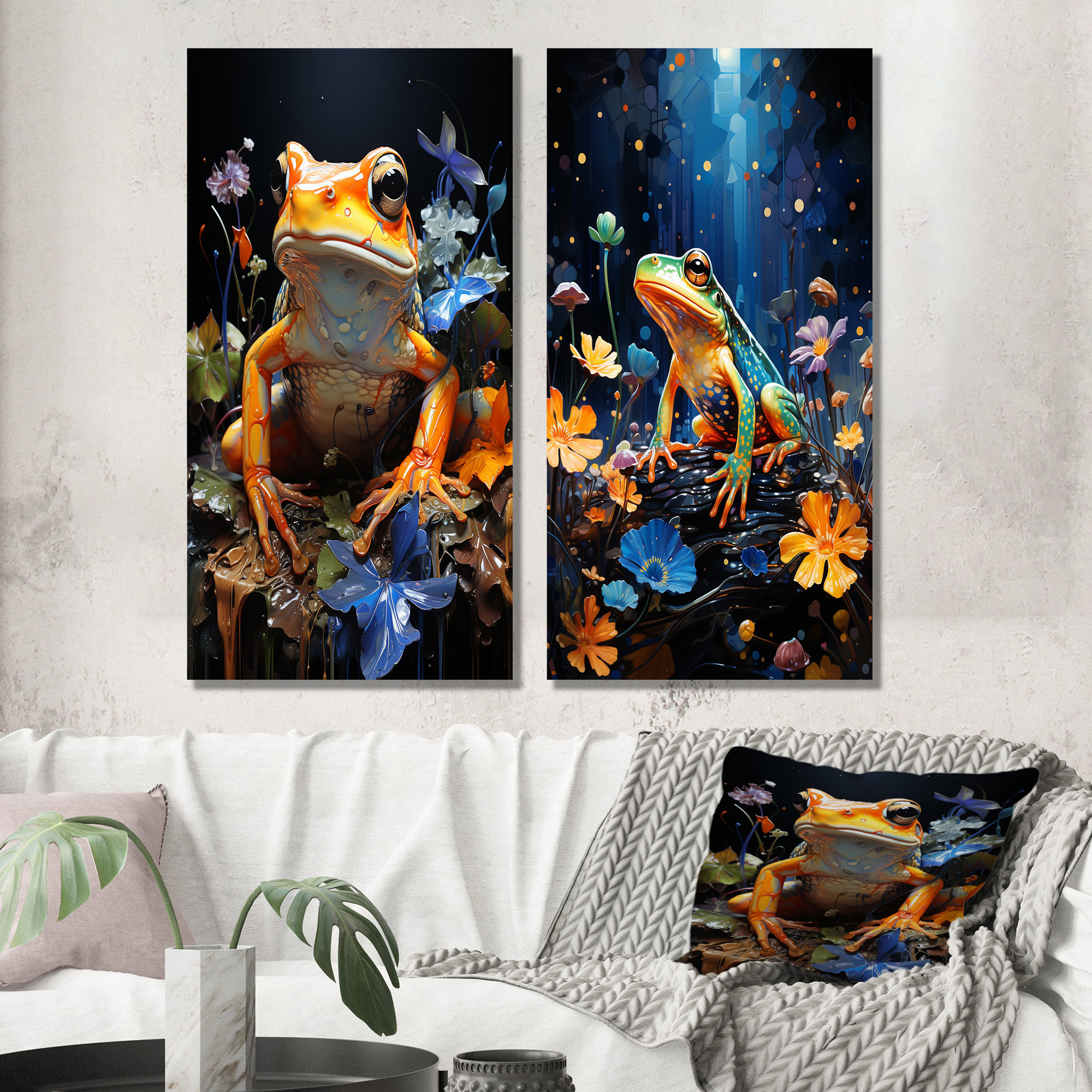 Design Art Orange Frog On Glass Effect - Frogs & Toads Metal Prints Set ...