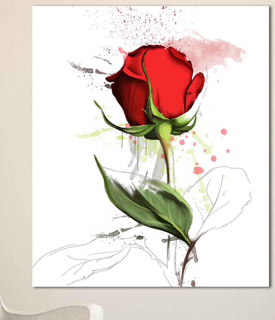 DesignArt Red Rose Hand-drawn Illustration On Canvas Print | Wayfair