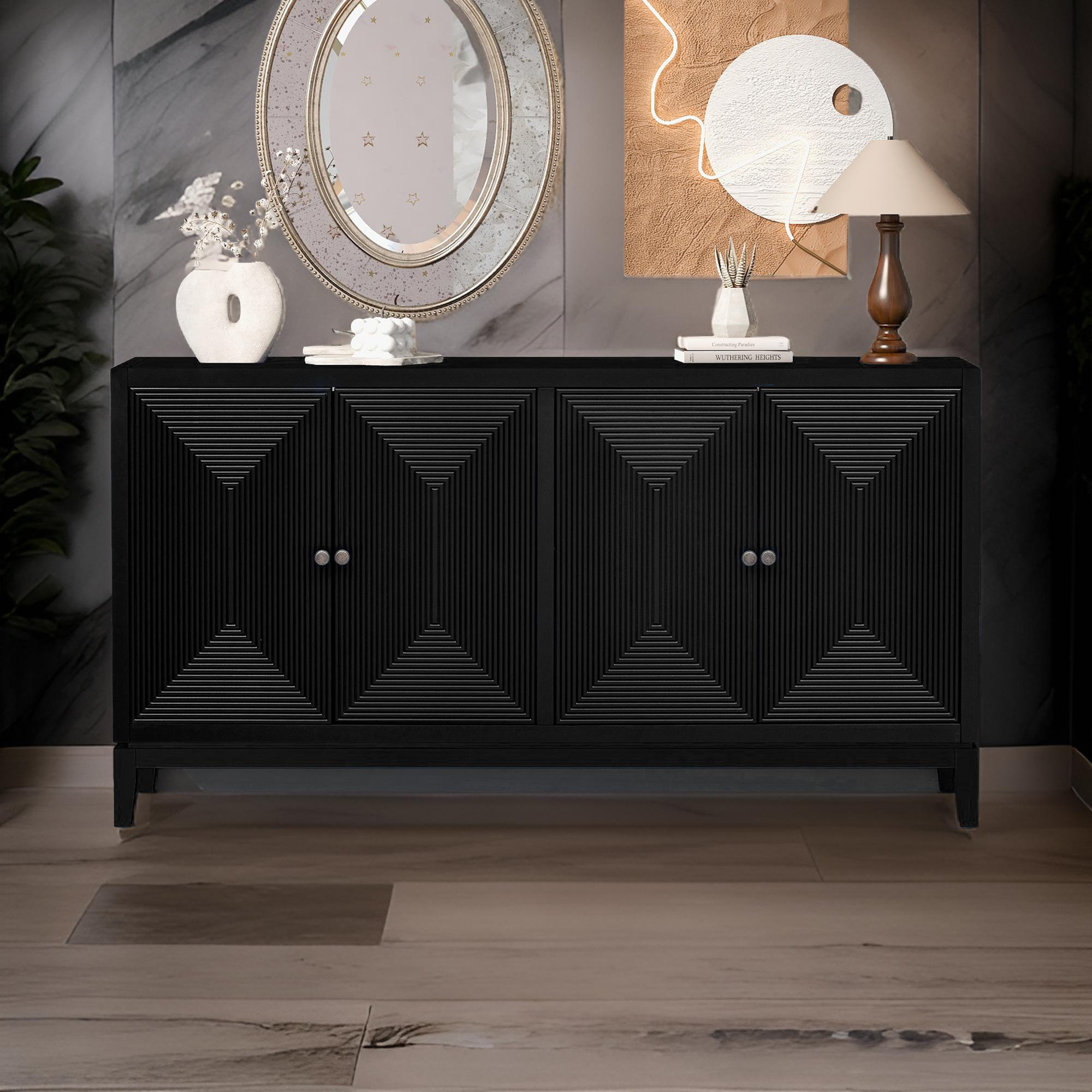 George Oliver Sleek Storage Cabinet Sideboard Buffet With Vertical Line ...