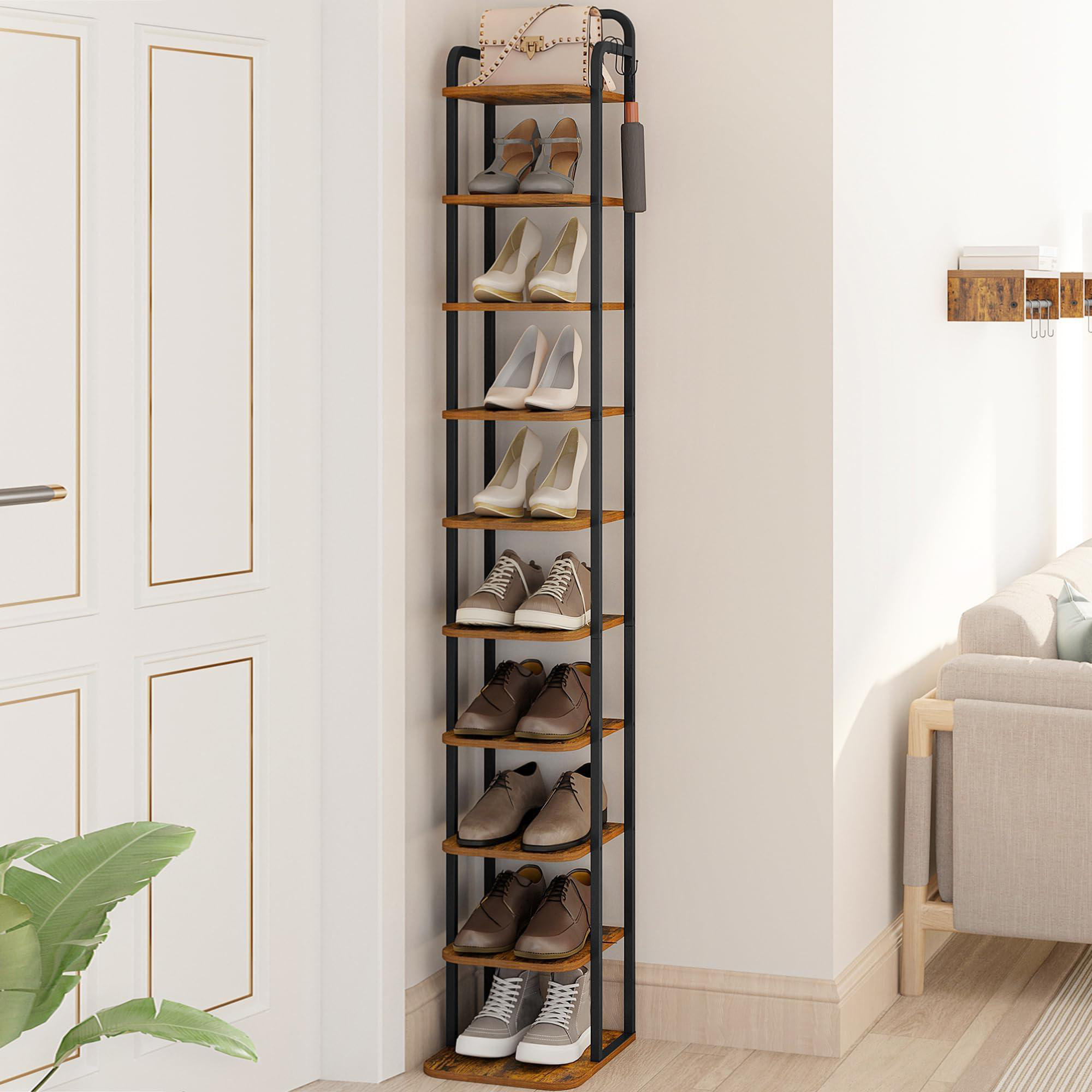 17 Stories 10-Tier Vertical Shoe Rack, Adjustable Wood Shoe Organizer ...