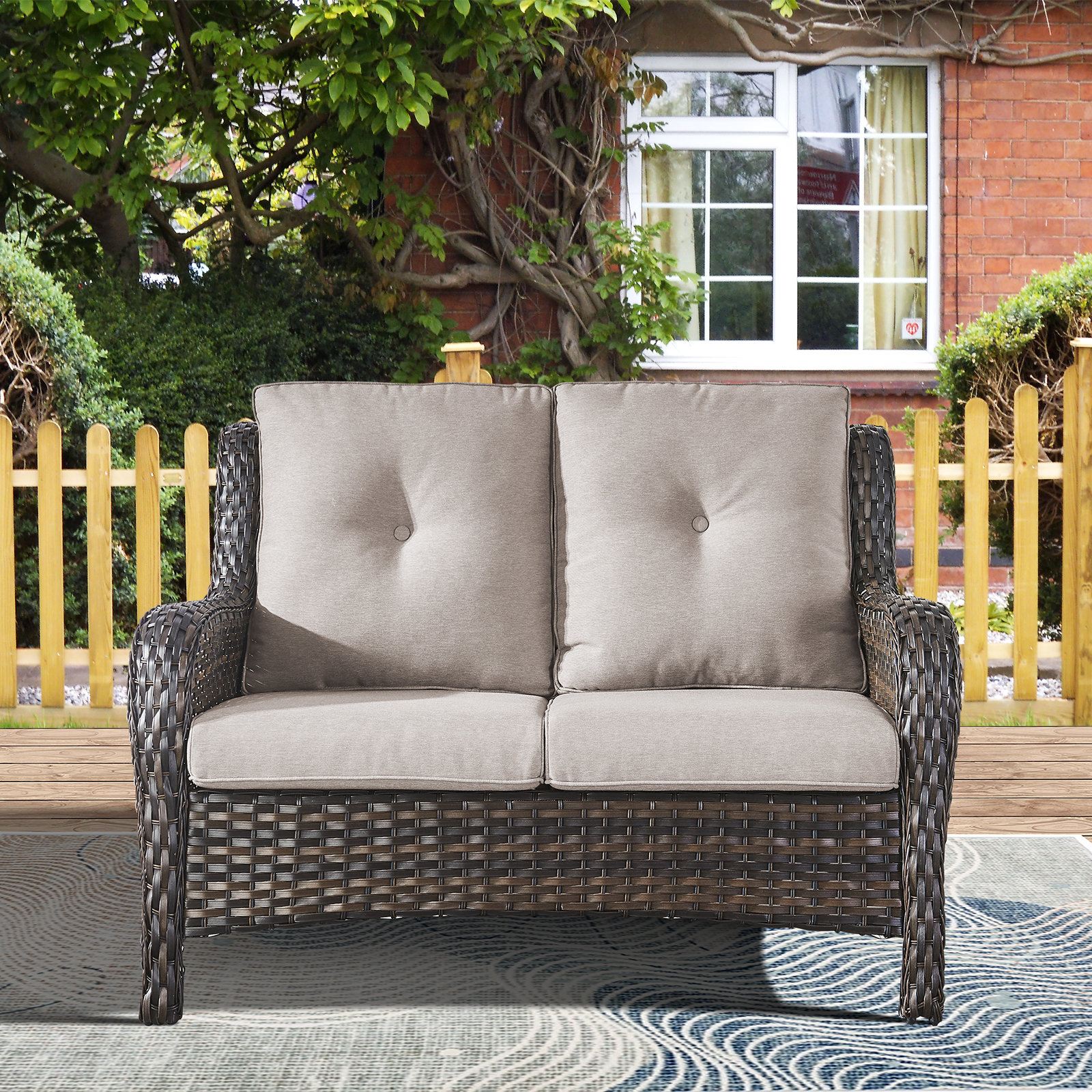 Lark Manor™ Ambarvale 53'' Wide Outdoor Wicker Reversible Loveseat with ...