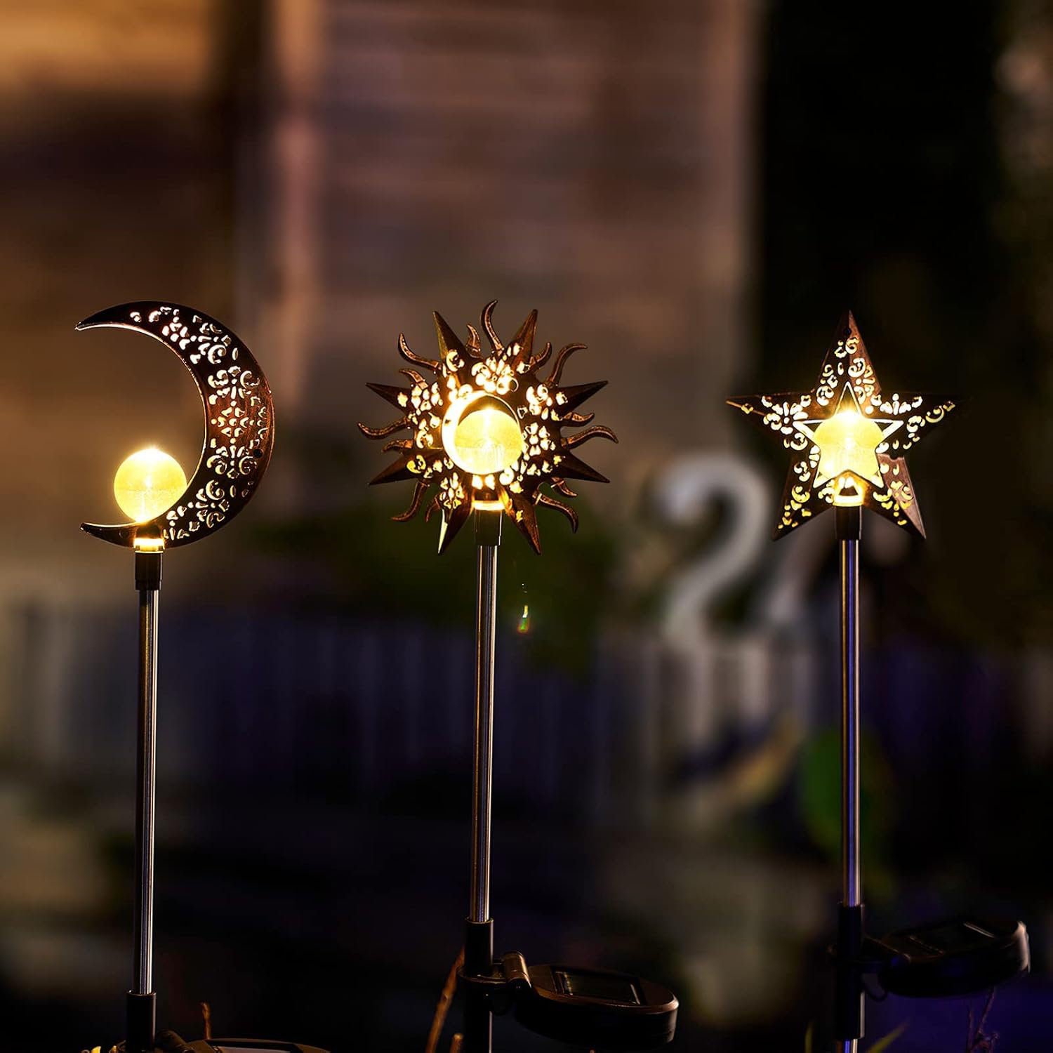 X－MAX FURNITURE Solar Lights Outdoor Garden Decorations Sun Moon Star ...