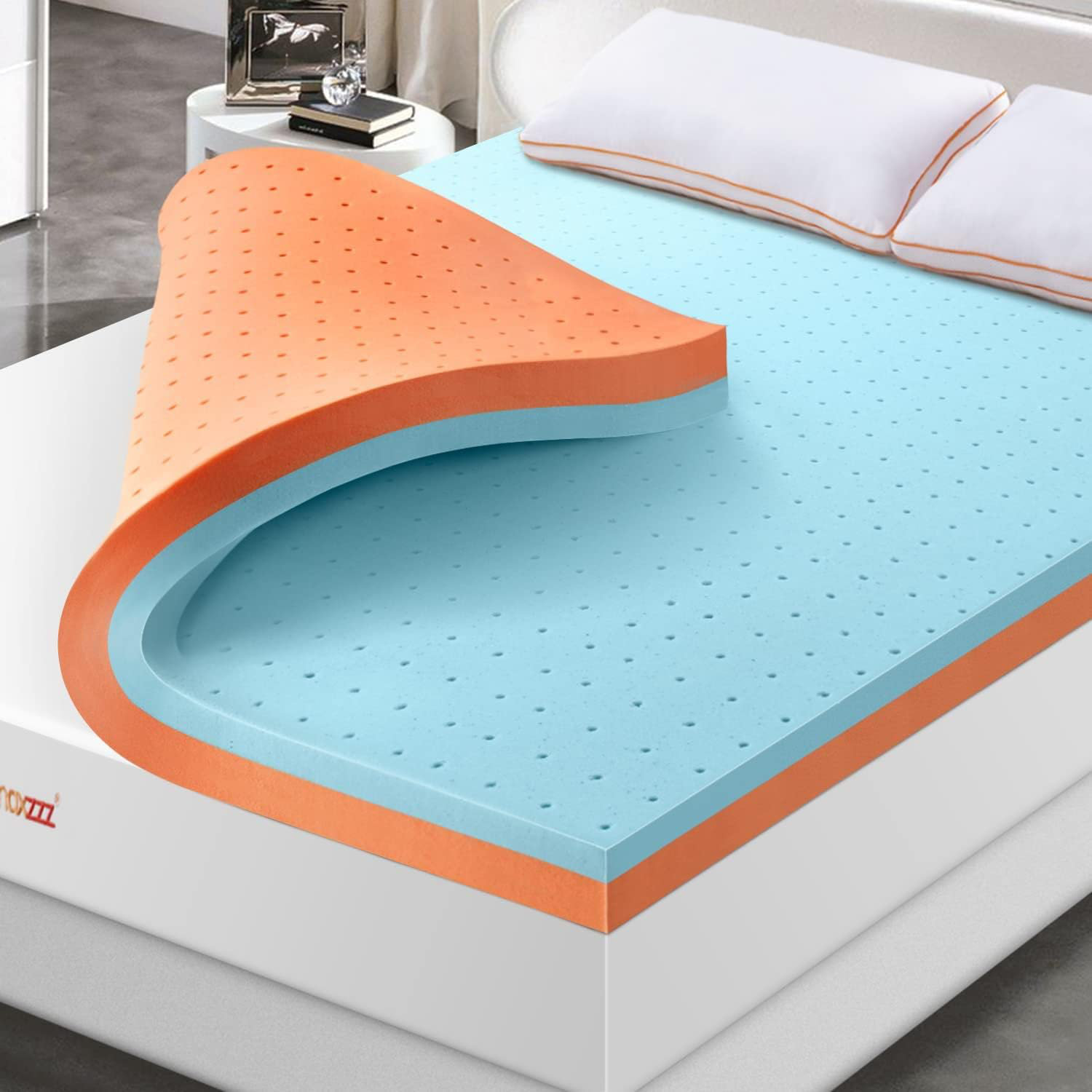 maxzzz 3 inches Dual-Sided Copper Ions Gel Memory Foam Mattress Topper ...