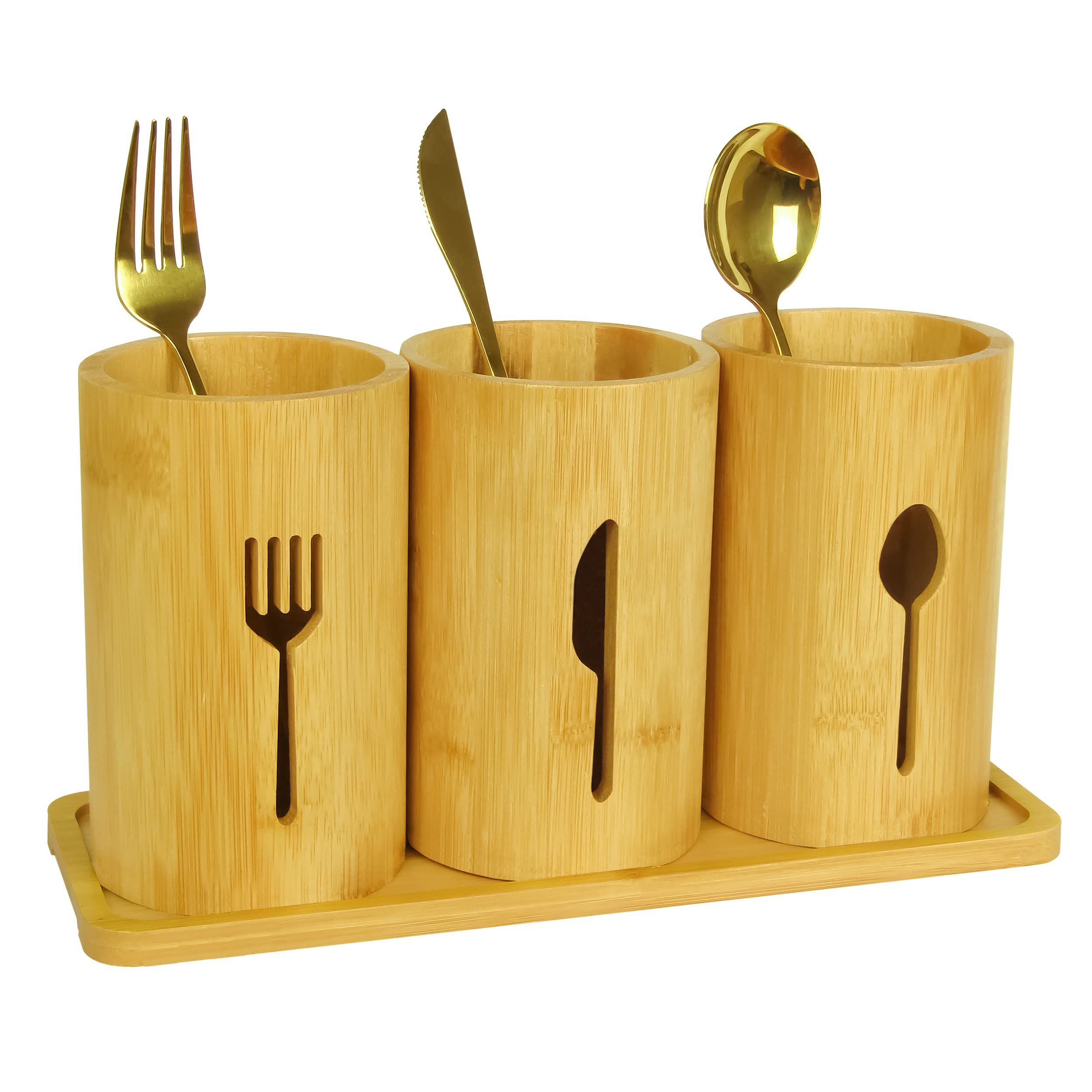 Foundry Select Bamboo Silverware Organizer Countertop, Flatware Caddy ...