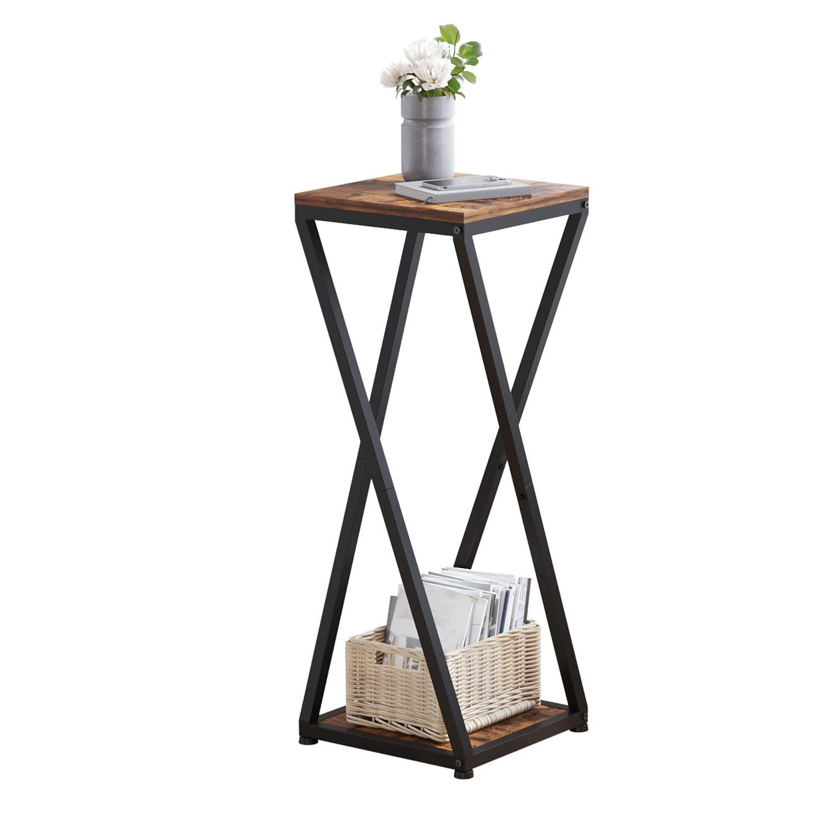 17 Stories 2-Tier Tall Indoor Plant Stand - Corner Pedestal Table for ...