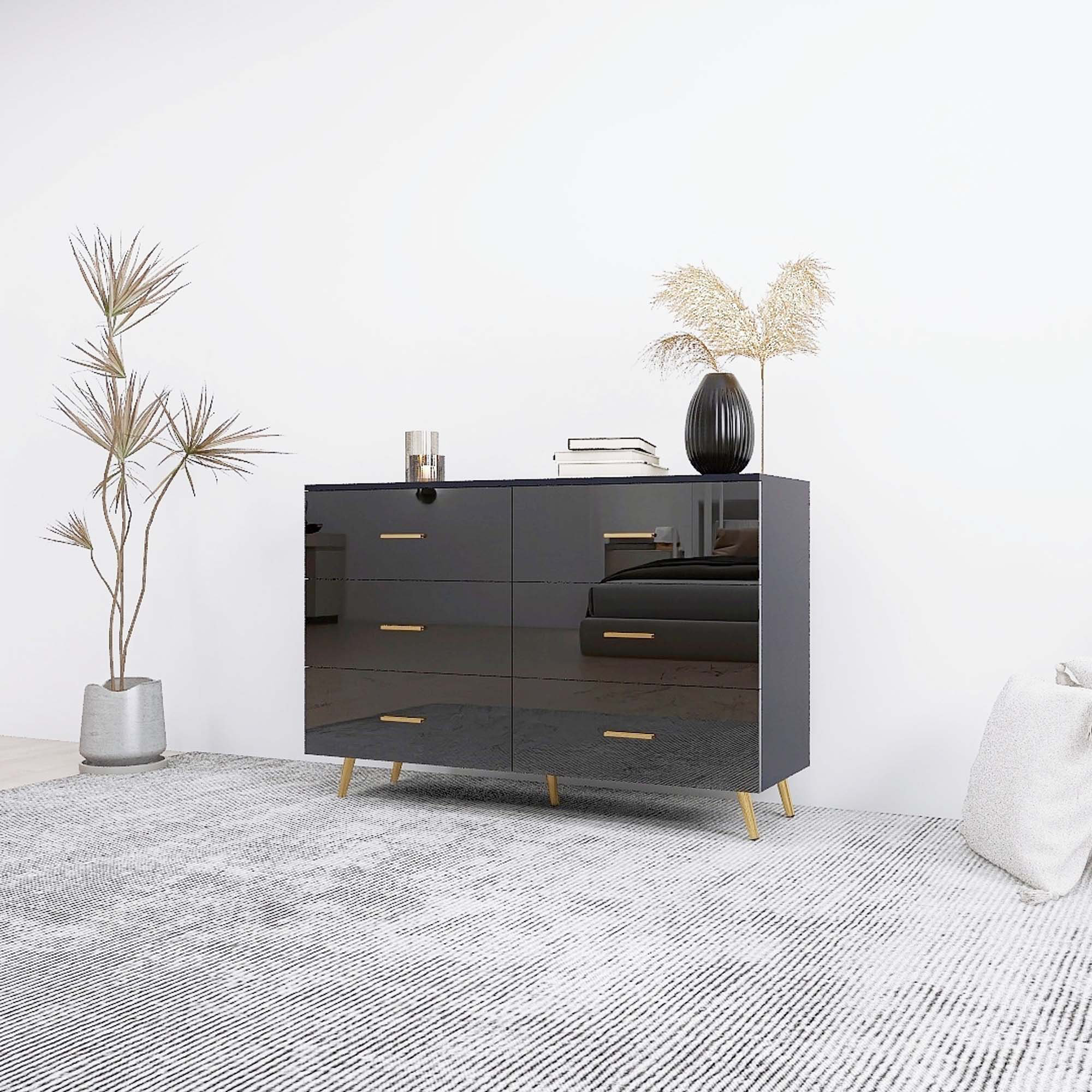 Mercer41 High Glossy Surface 6 Drawers Dresser - Wayfair Canada