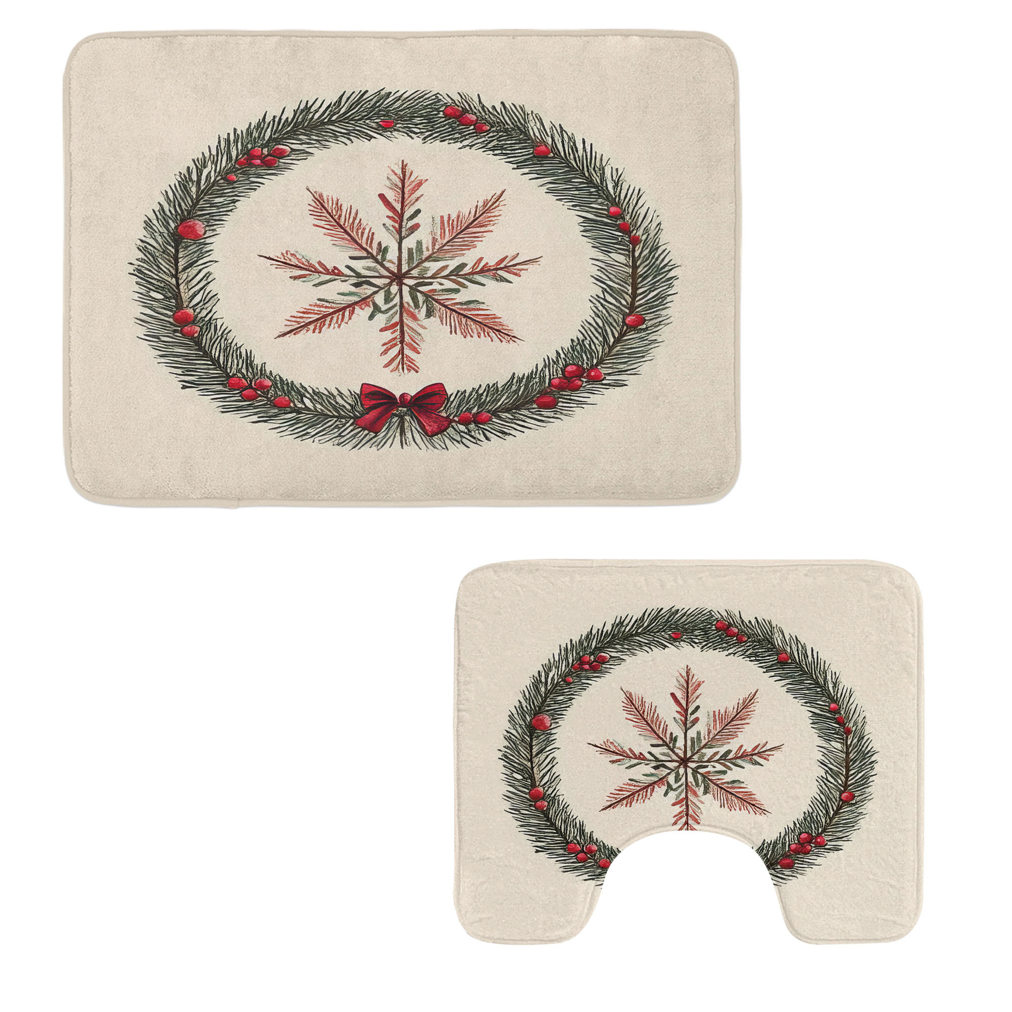 The Holiday Aisle® Christmas Bathroom Rug Set 2 Pieces Rectangle ...
