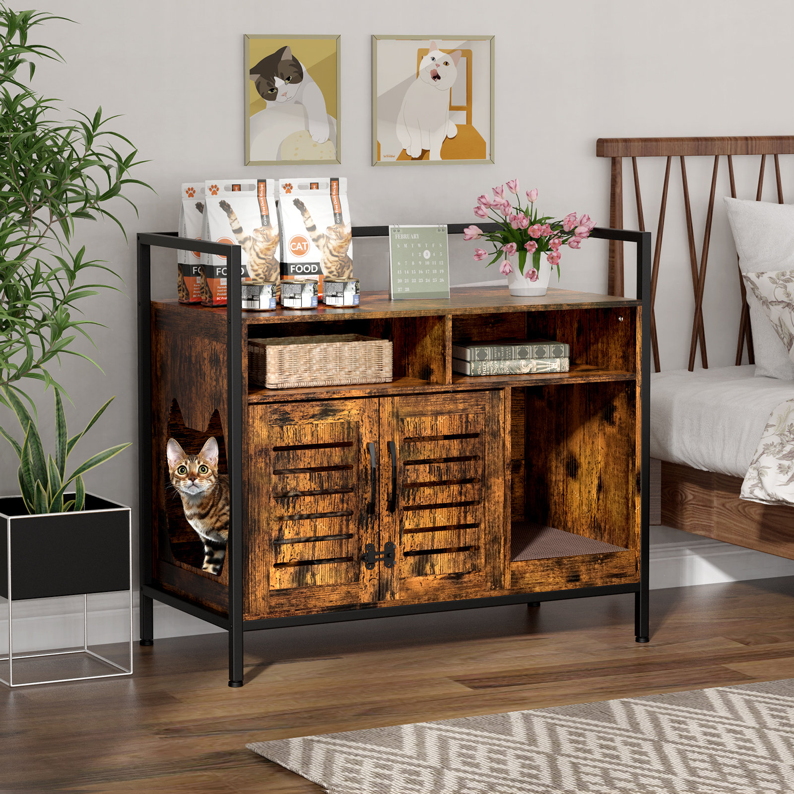 Tucker Murphy Pet™ Enclosed Cat Litter Box Enclosure with Storage ...