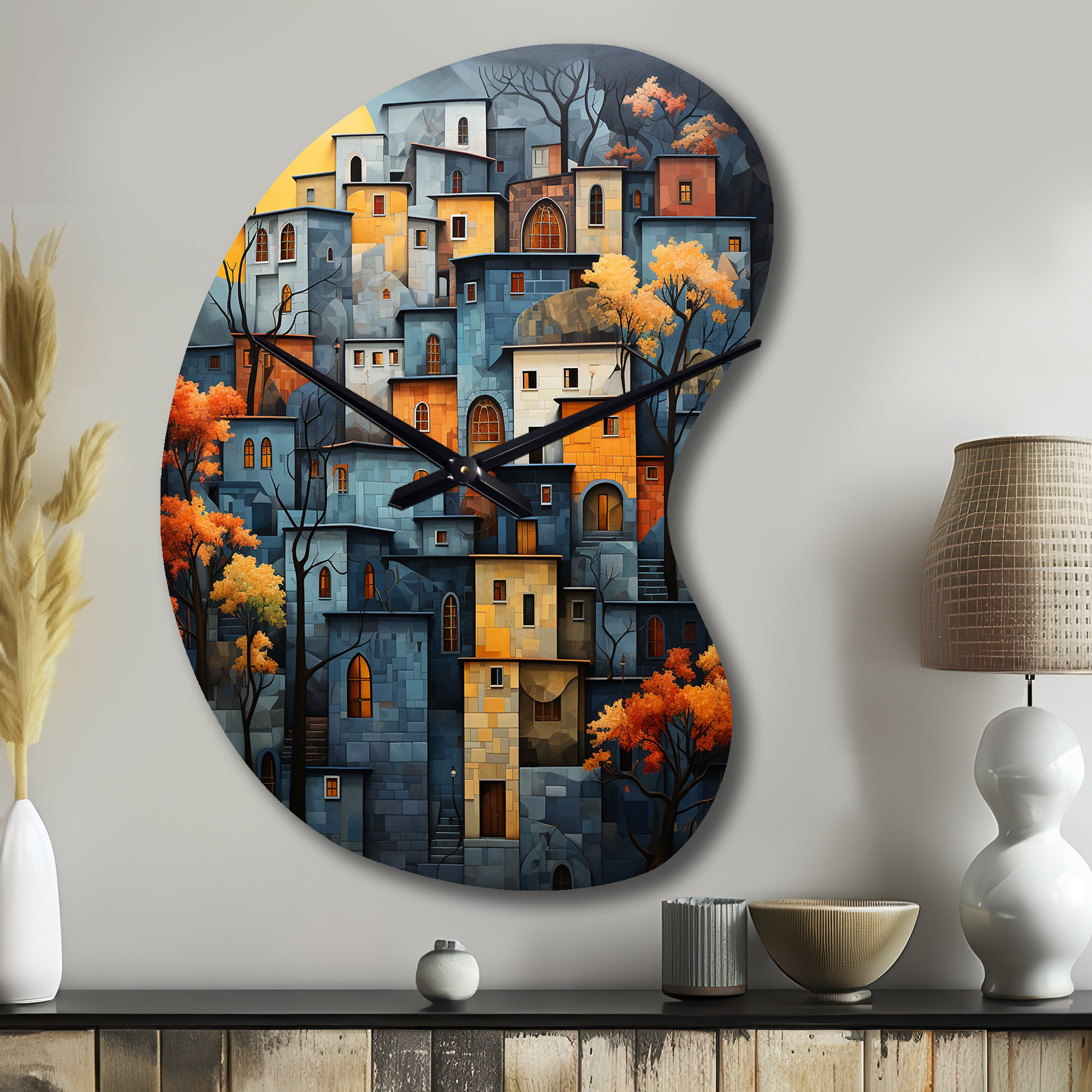 Design Art Cityscape Exquisite Blue II - Boom Shape Large Blue Wall ...