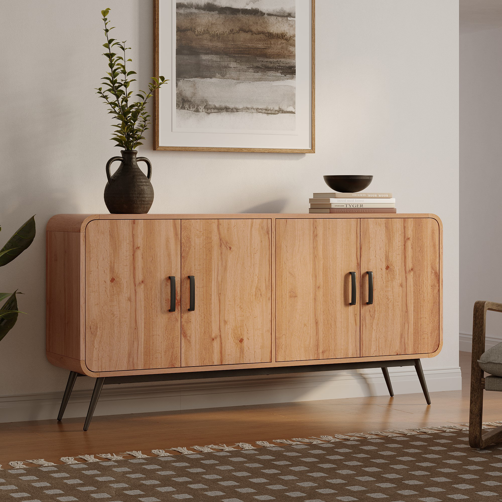 George Oliver Randolph 4-Door Sideboard 63" Modern Buffet with Rounded ...