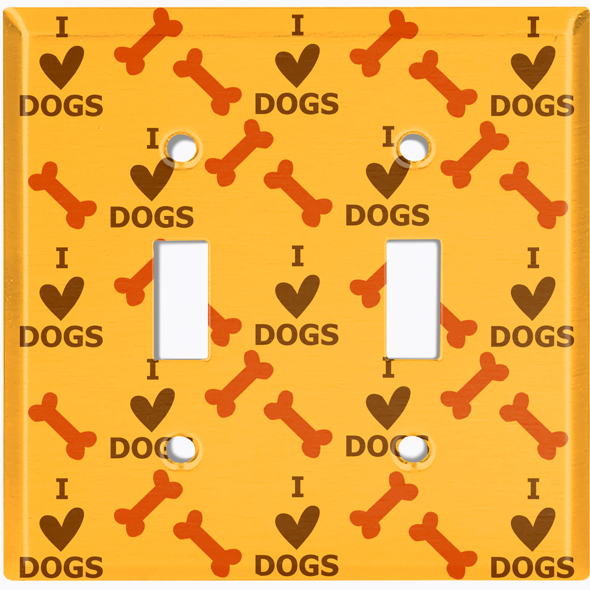 WorldAcc I Love Dogs Heart Crosshatch Bone 2-Gang Toggle Light Switch ...