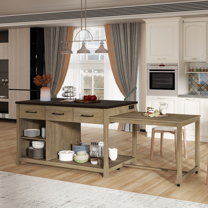 Lark Manor™ Extendable Kitchen Island with Built-In Power Outlets | Wayfair