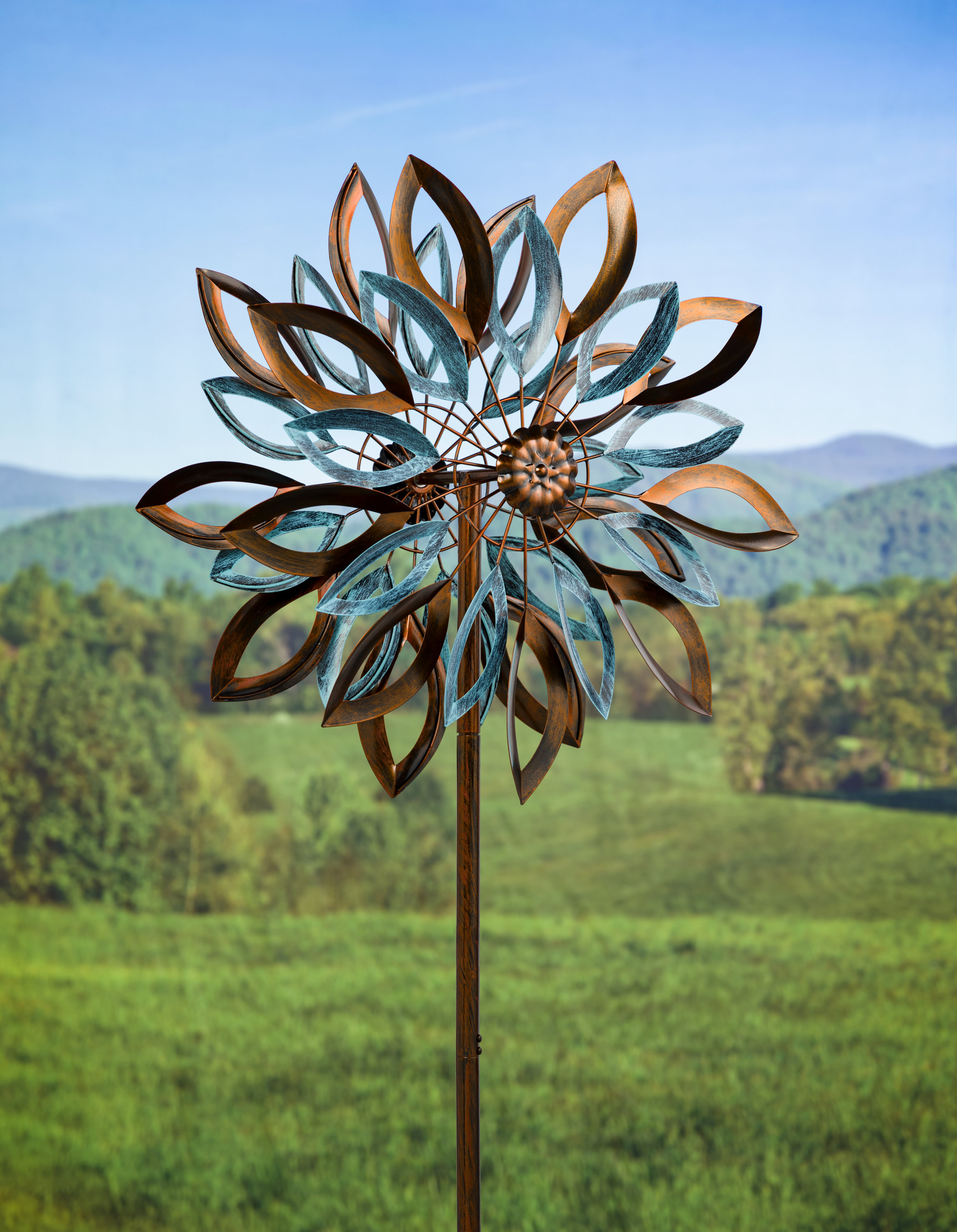 Arlmont & Co. Prins 75"H Kinetic Metal Wind Spinner with Copper and ...