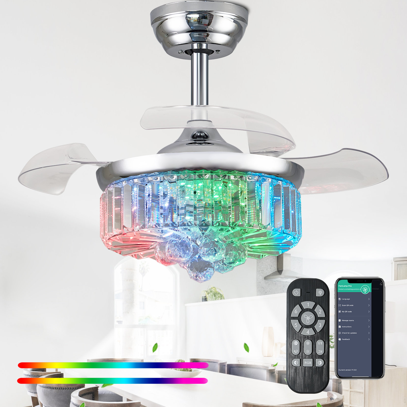 Mercer41 30" Rgb Retractable Crystal Ceiling Fan With Light - Wayfair ...