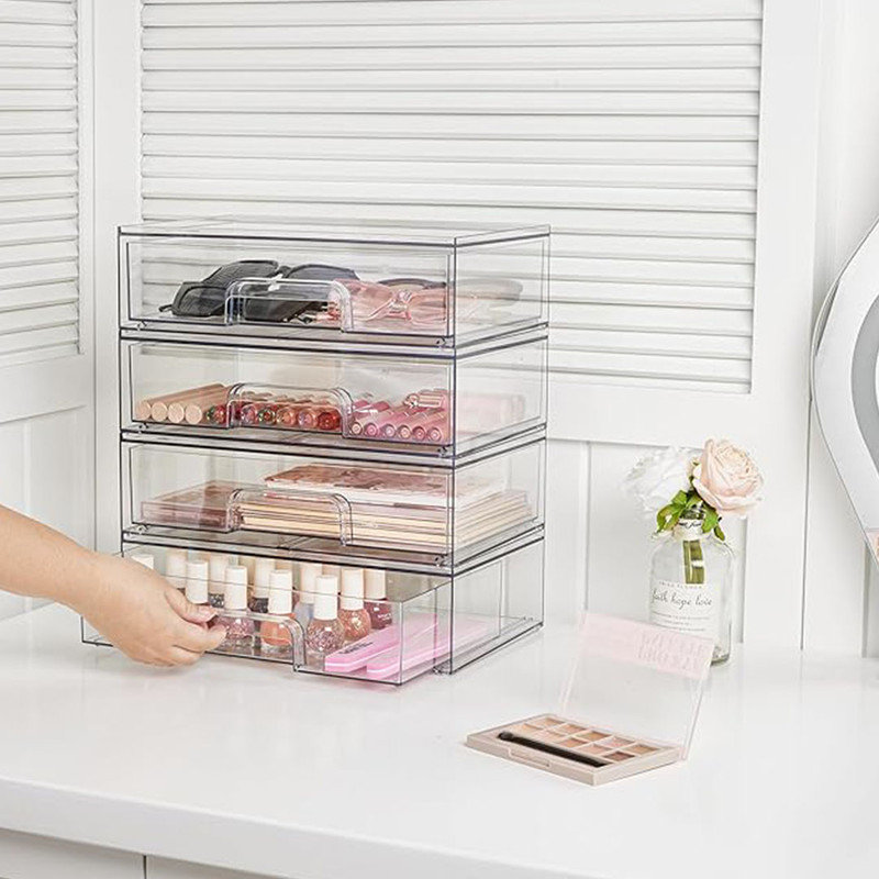Rebrilliant 4 Pack Acrylic Plastic Clear Stackable Storage Drawers for ...