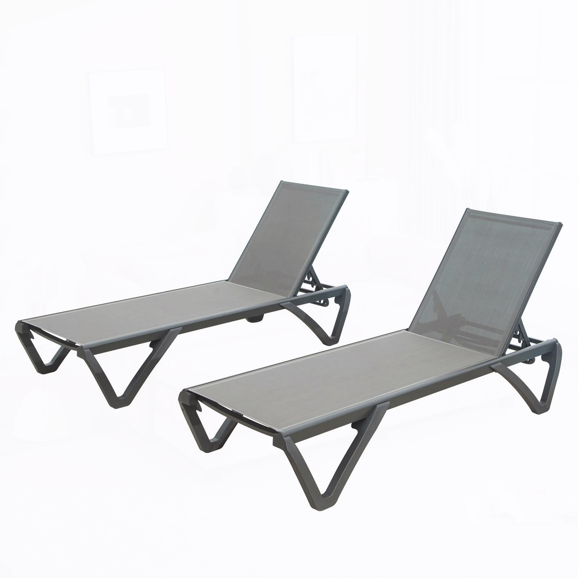 Latitude Run® 2 Pieces Patio Chaise Lounge with 5 Position Adjustable ...