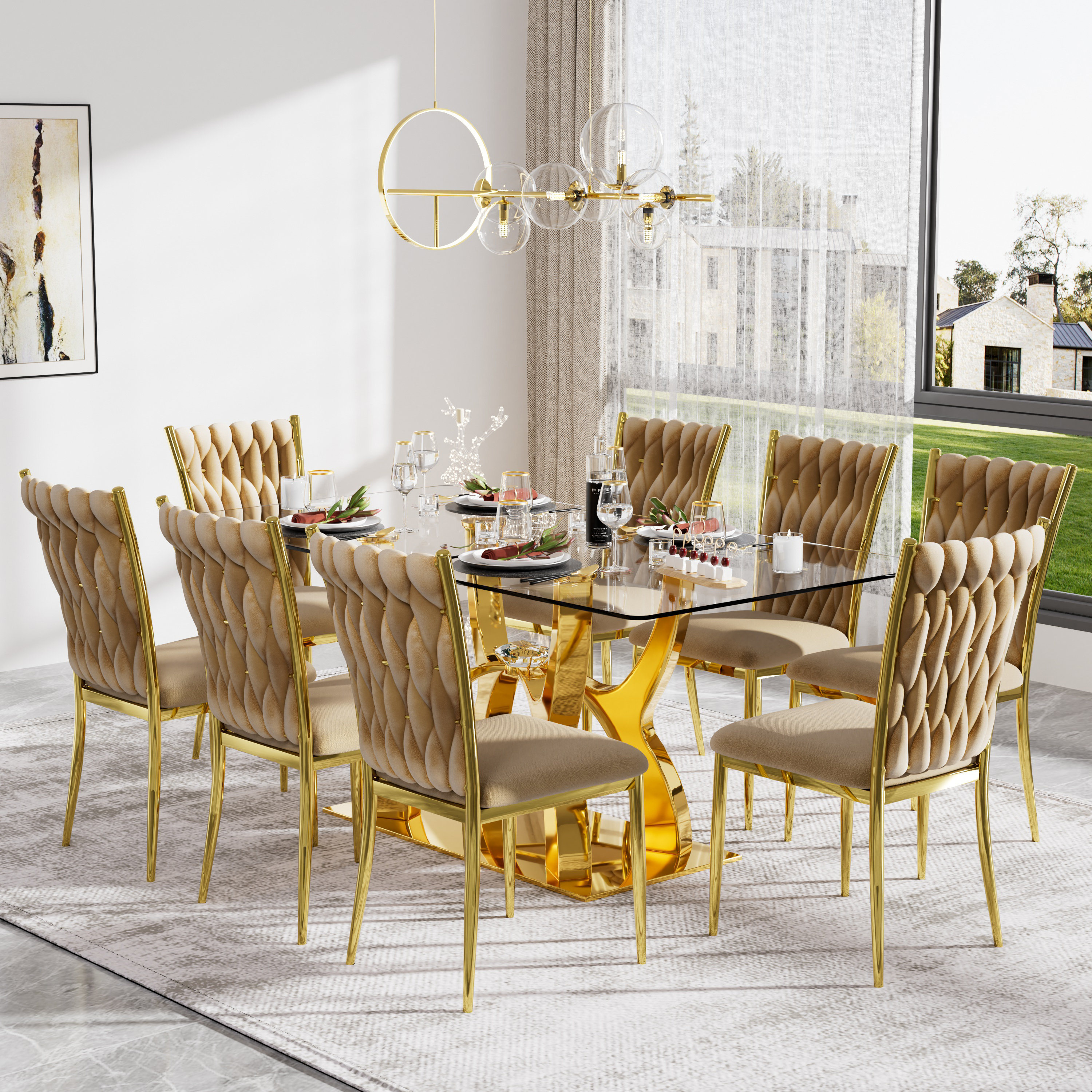 Mercer41 Modern 70.08in Glass Top Dining Table Set - Wayfair Canada