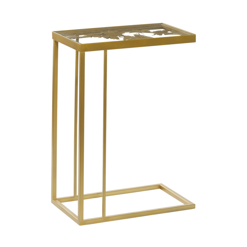 Everly Quinn Metal Side End Gold Accent Table with Clear Glass Top ...