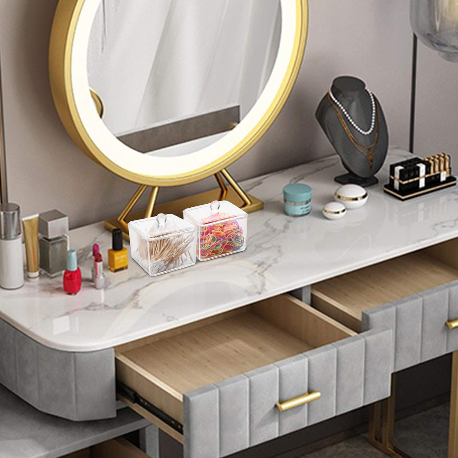 Latitude Run® 4 Pack Cotton Swab Dispenser Holder, 15 Oz Clear Acrylic ...