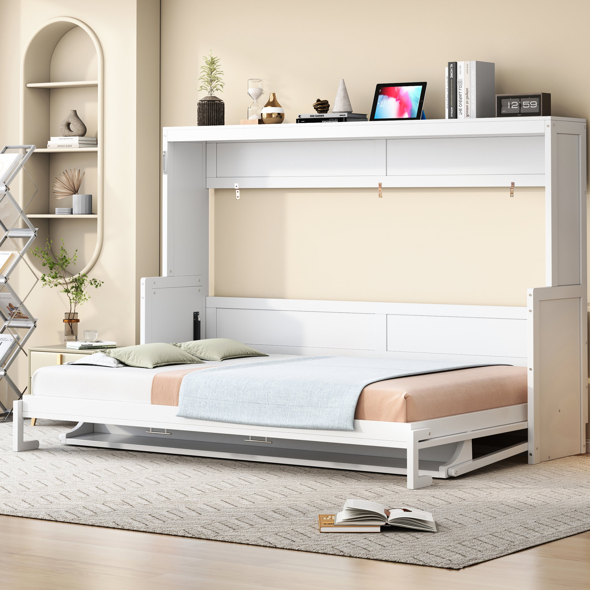 Red Barrel Studio® Queen White Wall Bed With Hydraulic Hinges, Space ...