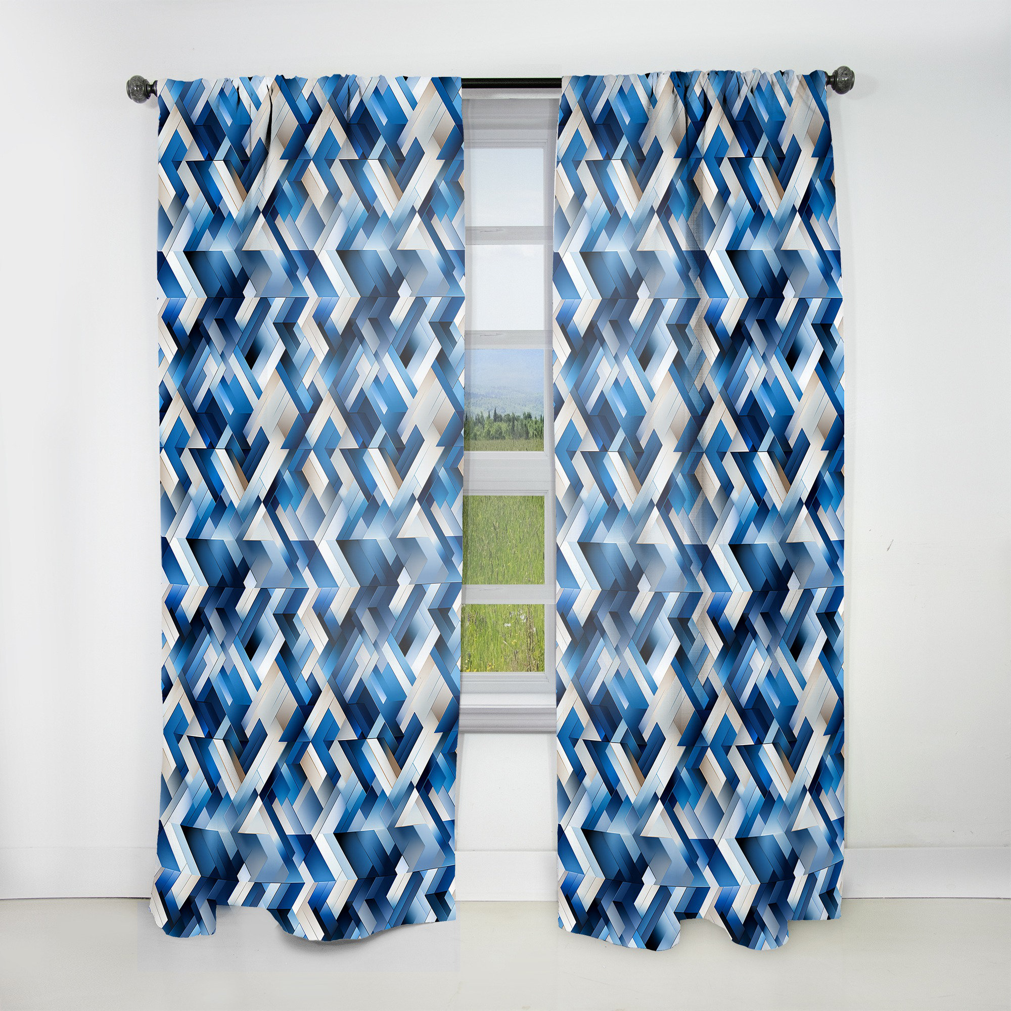 Design Art Blue And White Diamonds Geometric - Modern Curtain - Velvet ...