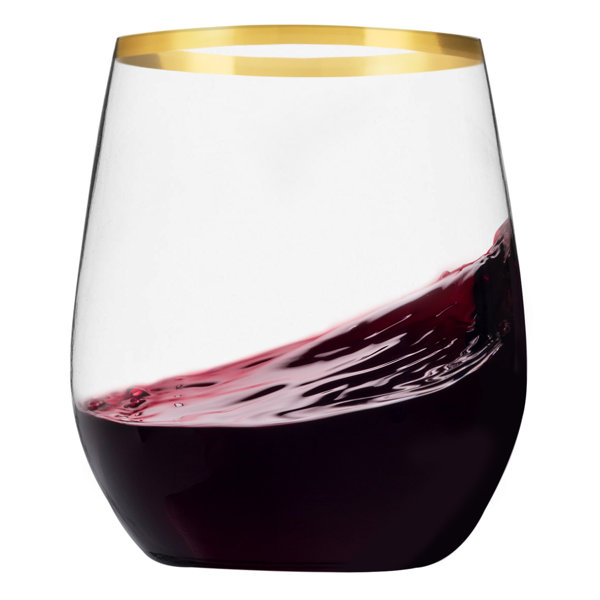 Seseno Gold Rimmed Disposable Plastic Stemless Wine Glass for 24 Guests ...