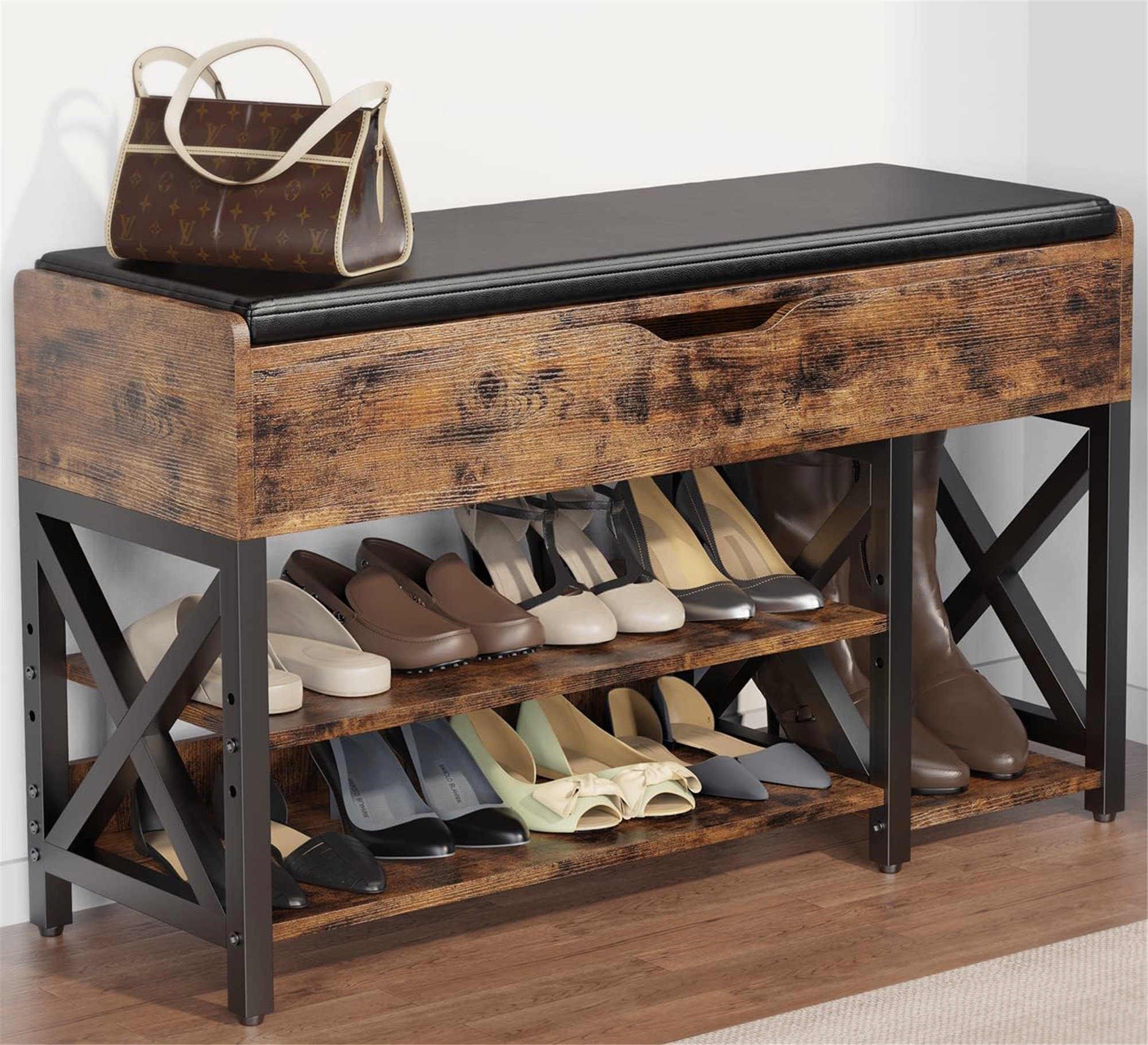 17 Stories Shoe Bench,with Shoe Storage Wooden Shoe Rack Bench with ...