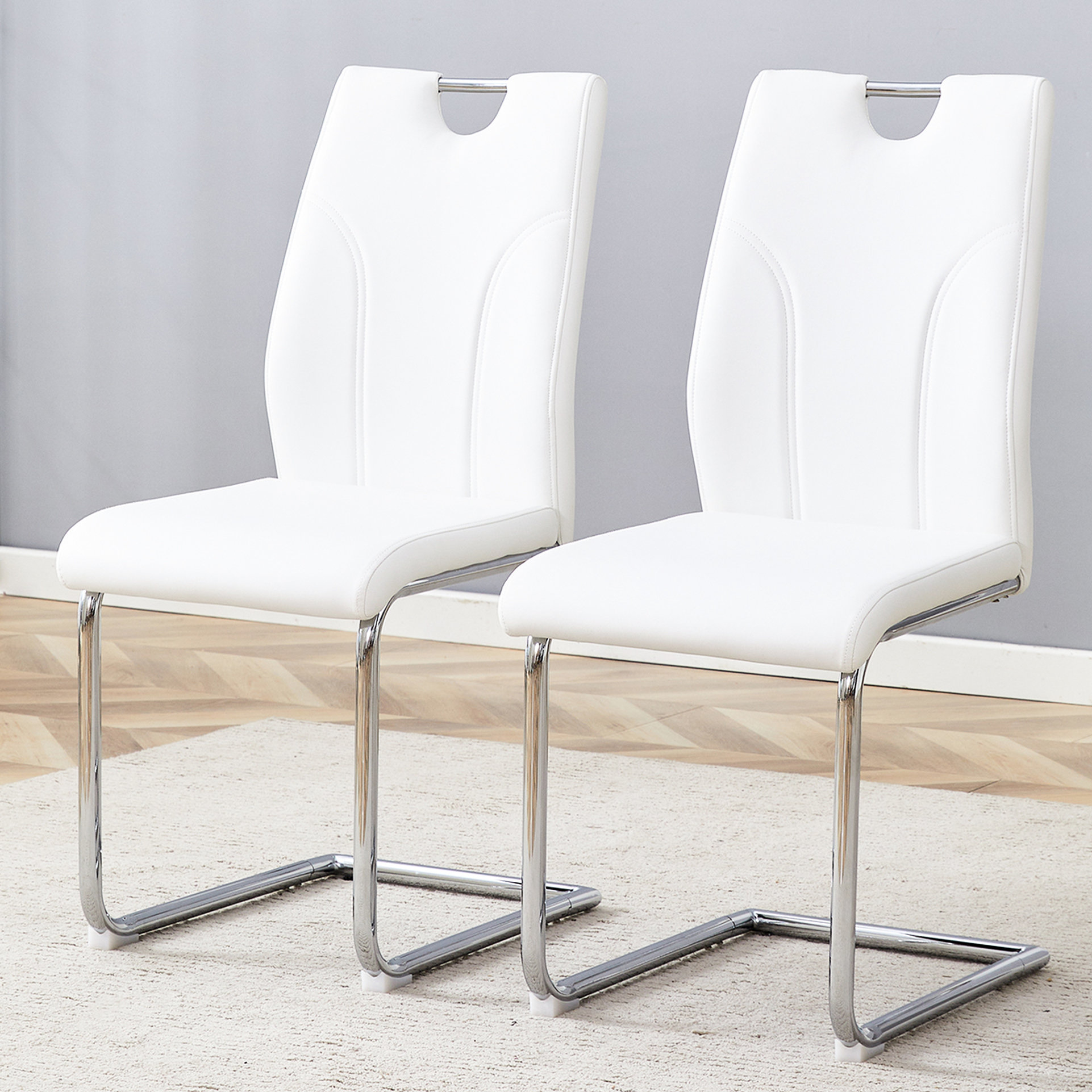 Latitude Run® 4 White Pu Dining Chairs - Stable Chair Construction ...