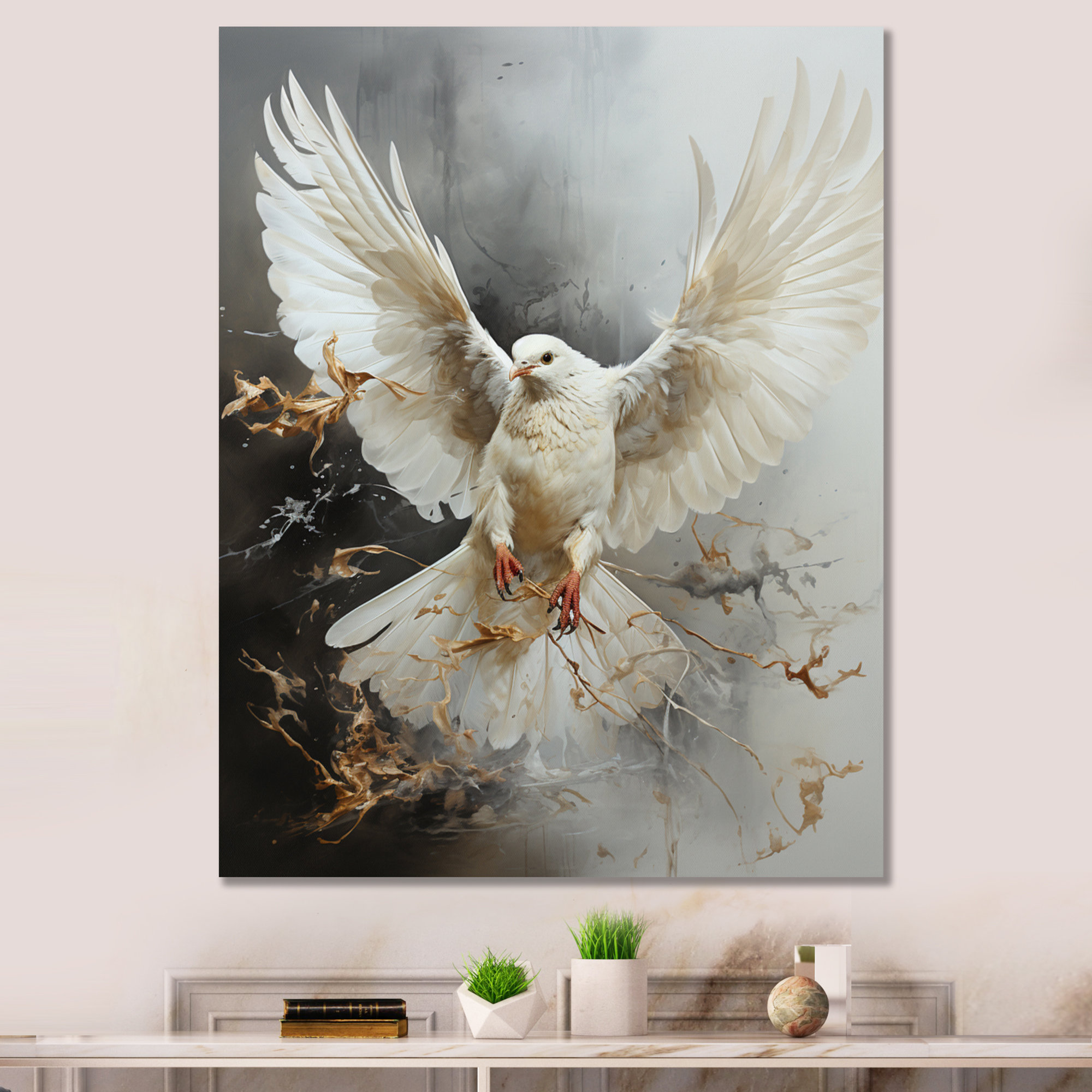 Ebern Designs White Dove Winged Messenger On Canvas Print | Wayfair