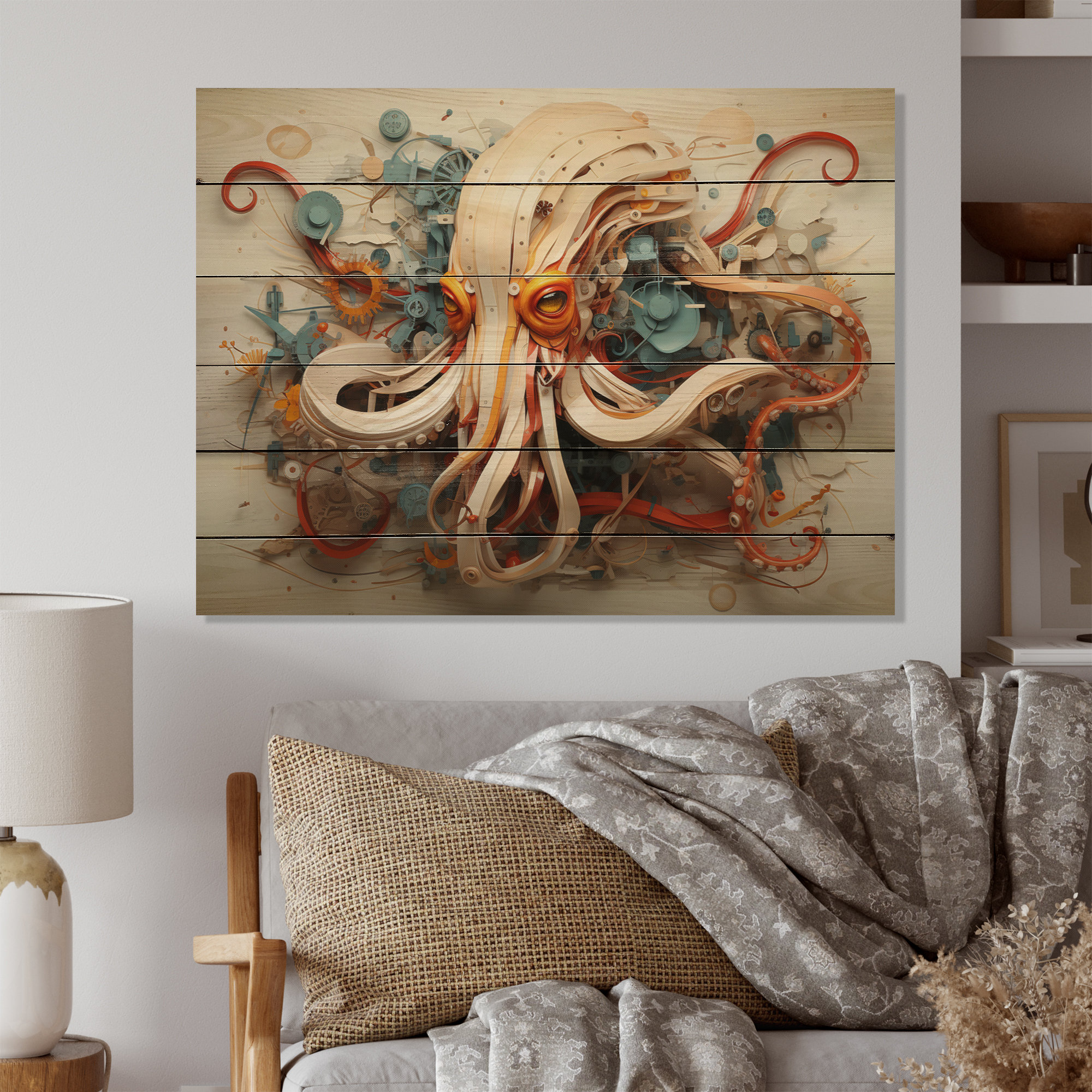Longshore Tides Squid Enigmatic Cephalopod Geometric II On Wood Print ...