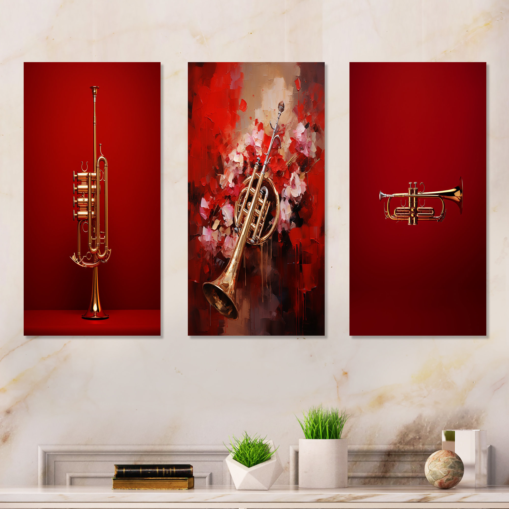 Everly Quinn Regal Red Trumpet Triumph - Music Metal Wall Decor Set Of ...