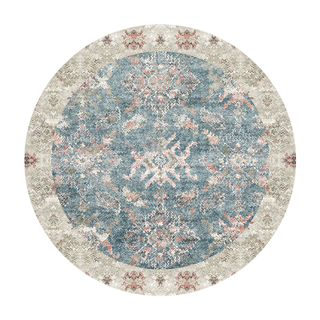 Bungalow Rose Vintage French Round Rug - Premium Coffee Table Rug For ...