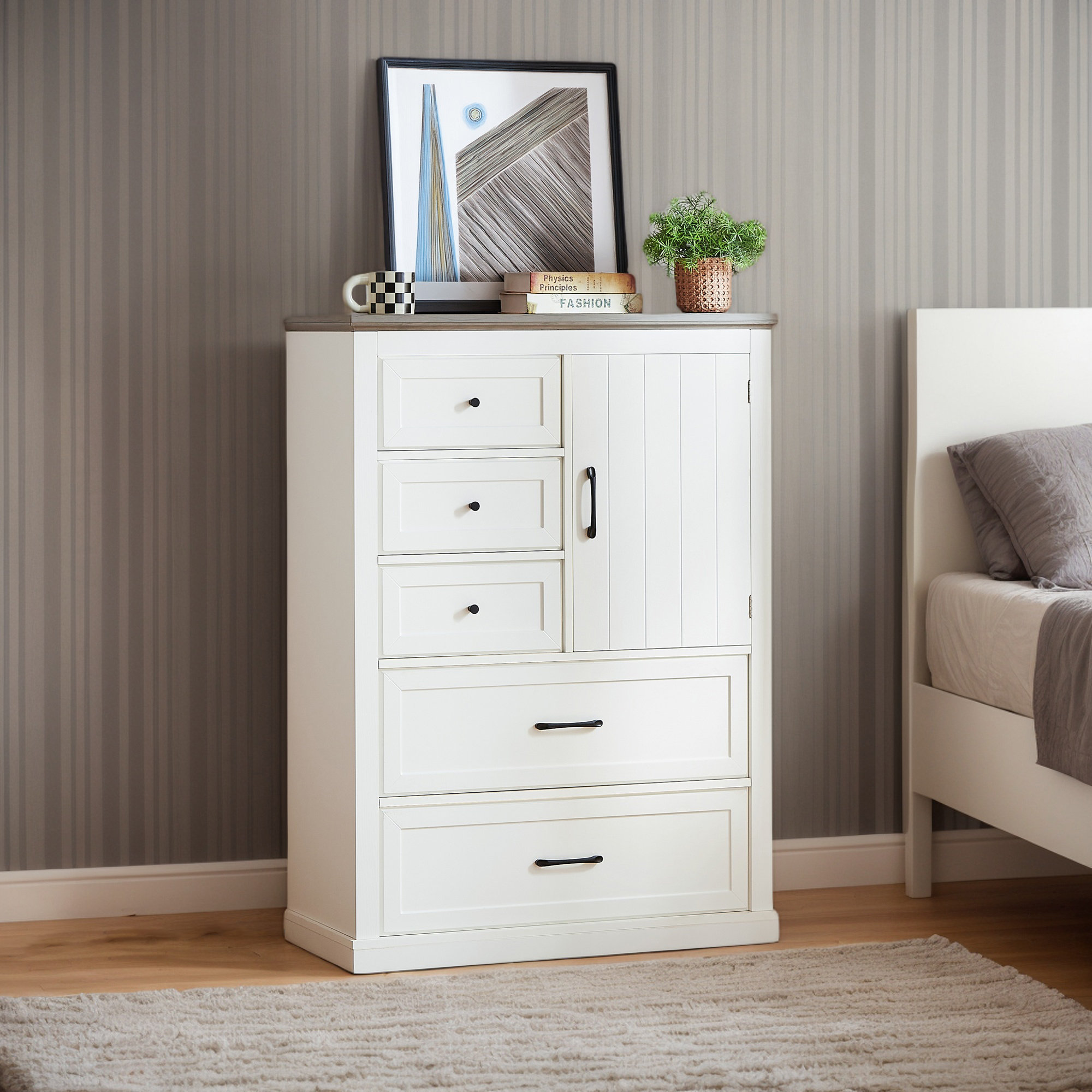 Ophelia & Co. Farmhouse 5-Drawer Cabinet, Tall Storage Chest, White ...