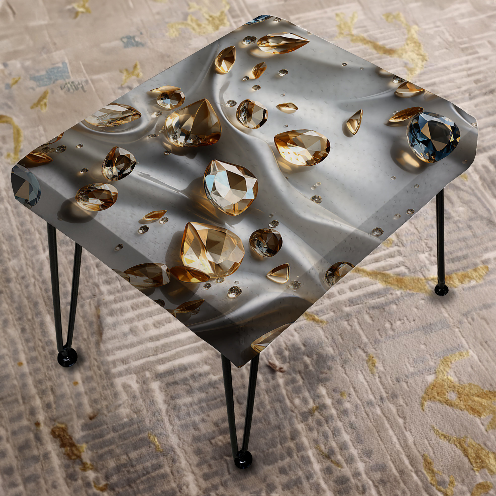 Design Art Grey And Gold Crystal Reflections Glam - Glam Rectangle ...