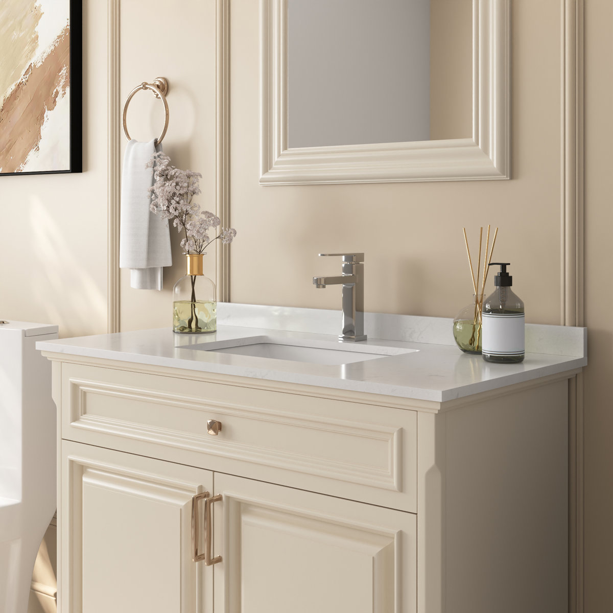 DeerValley 36" Rectangular Single Bathroom Vanity Top in White with ...