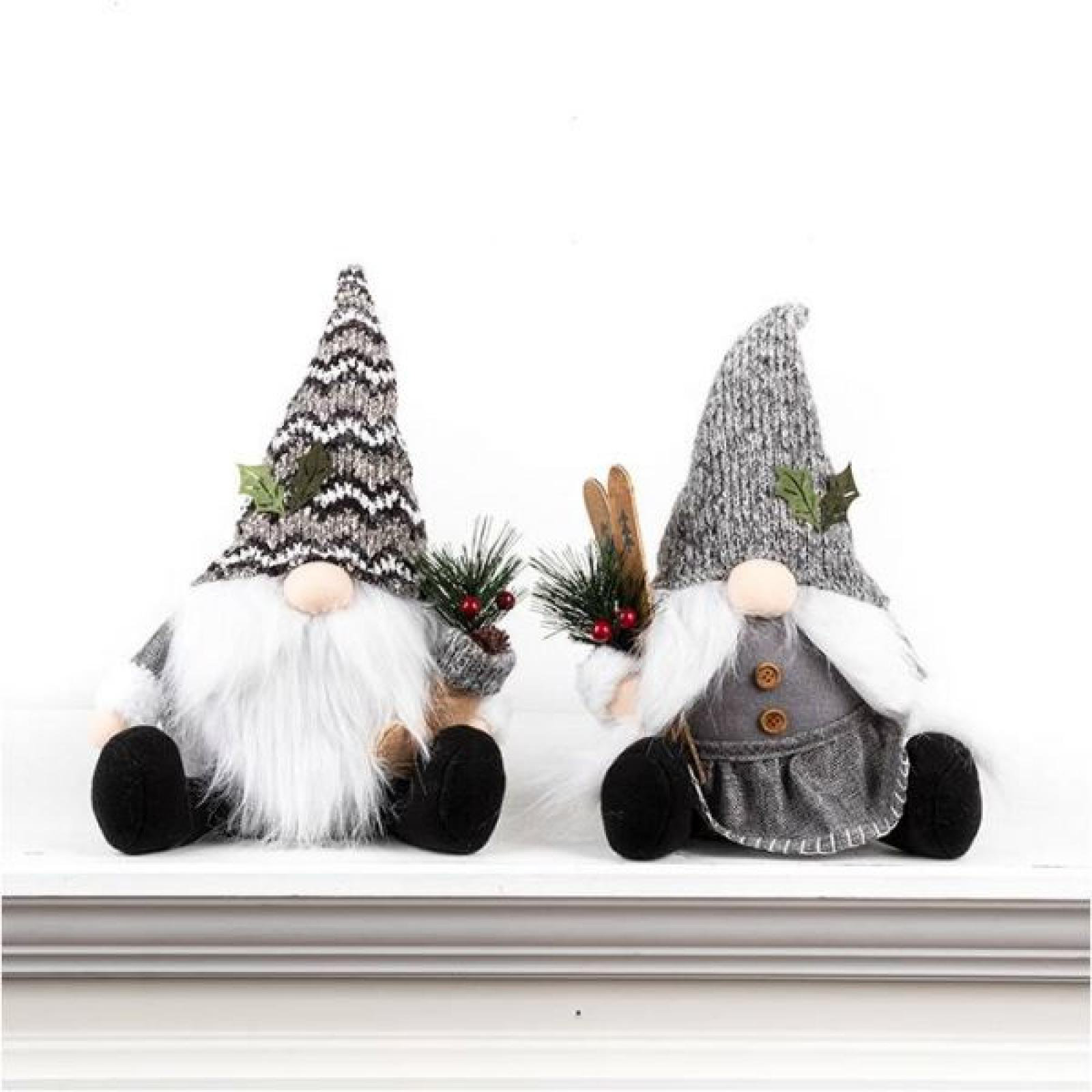 Ophelia & Co. Set Of 2 Assorted Gray And White Fabric Sitting Gnomes Christmas Decor | Wayfair