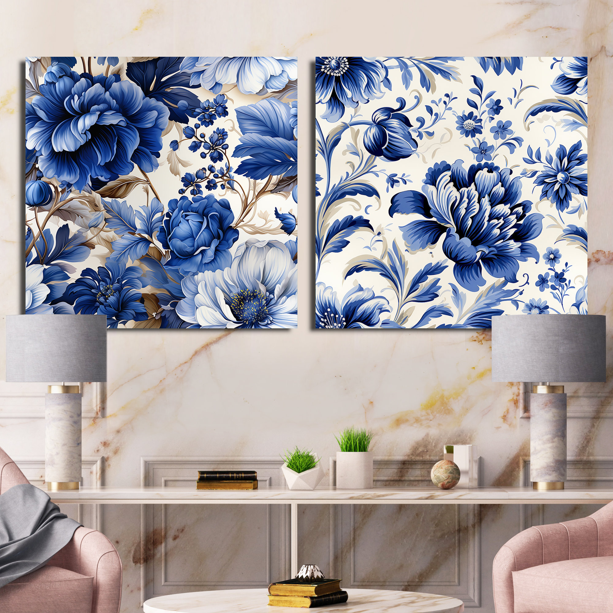 Design Art Cobalt Blue Renaissance Victorian Pattern - Floral Square ...